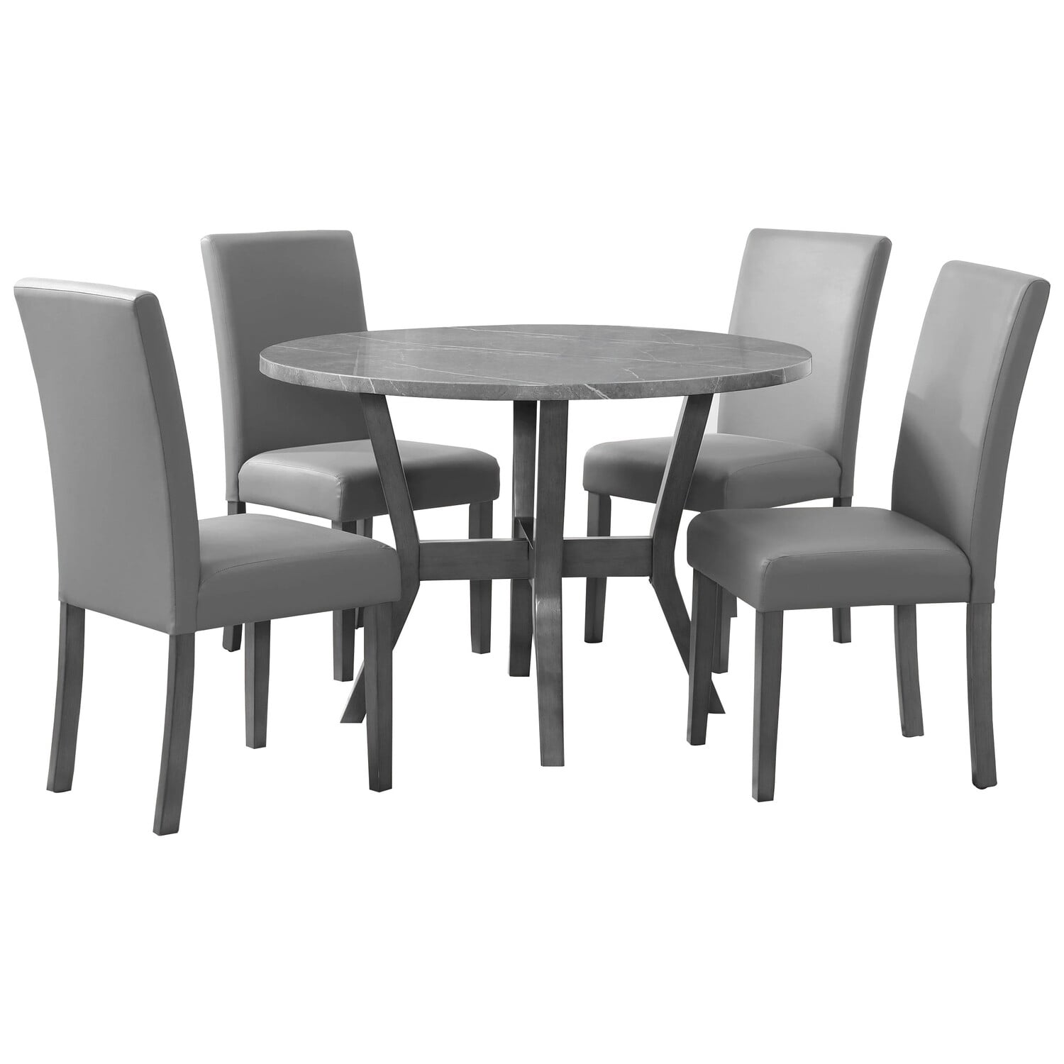 Benjara Skylar 5 Piece Dining Table Set, Wood, 4 Chairs, Matte Gray ...