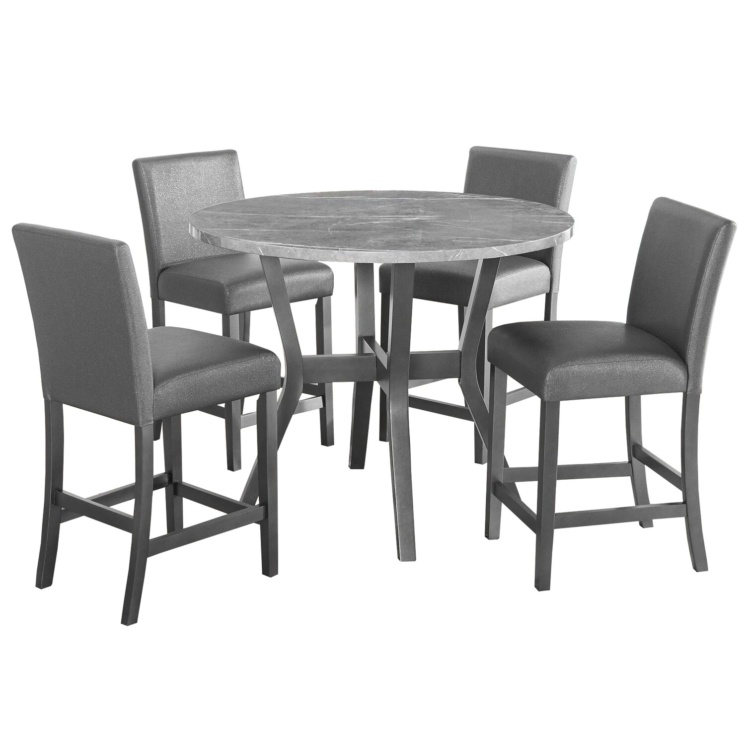 Benjara Skylar 5pc Counter Height Table Set 4 Chairs Glitter Gray Benjara Skylar 5pc Counter Height Table Set 4 Chairs Glitter Gray