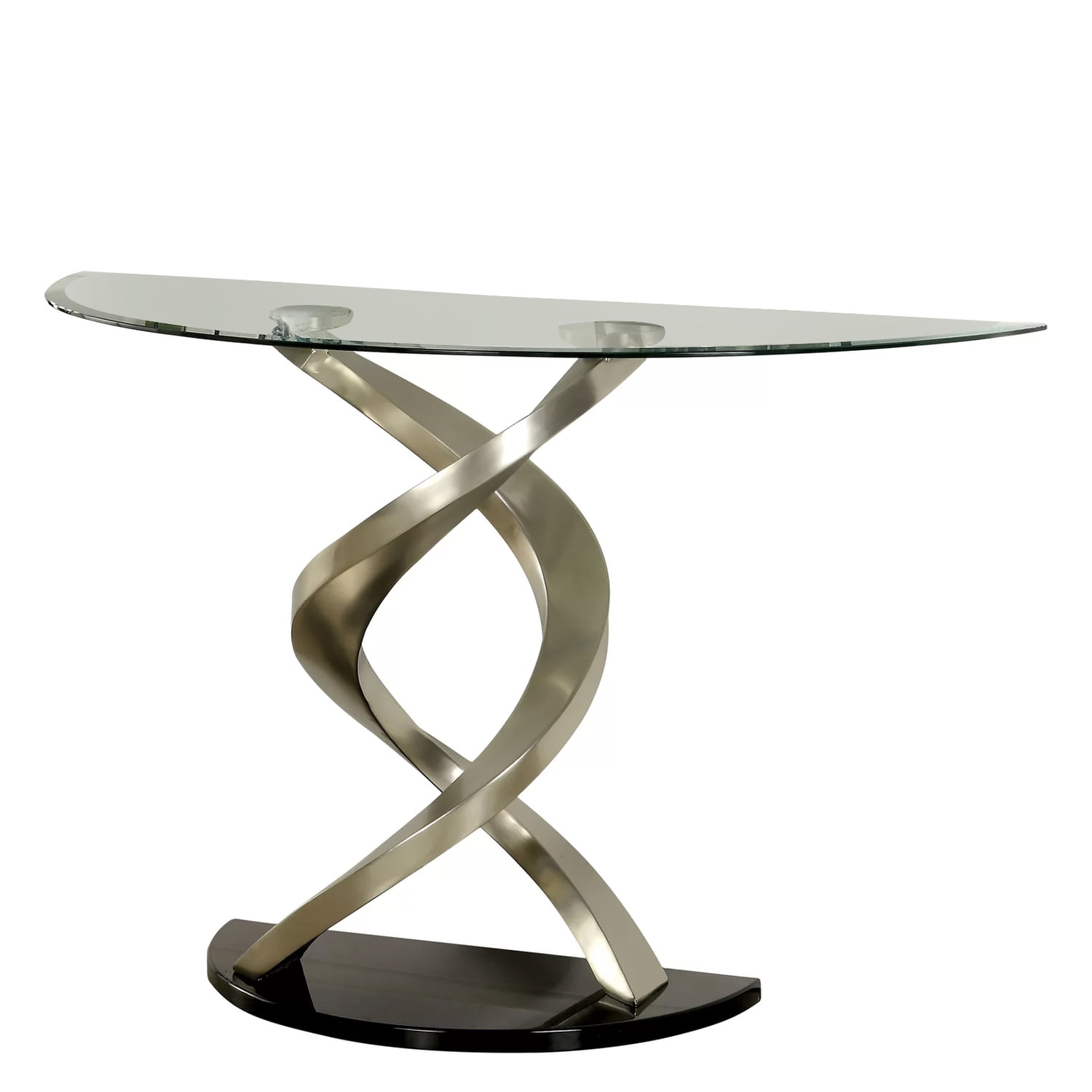 Benjara Sofa Table with Twisted Metal Base and Semi Circular Glass Top, Silver - Walmart.com