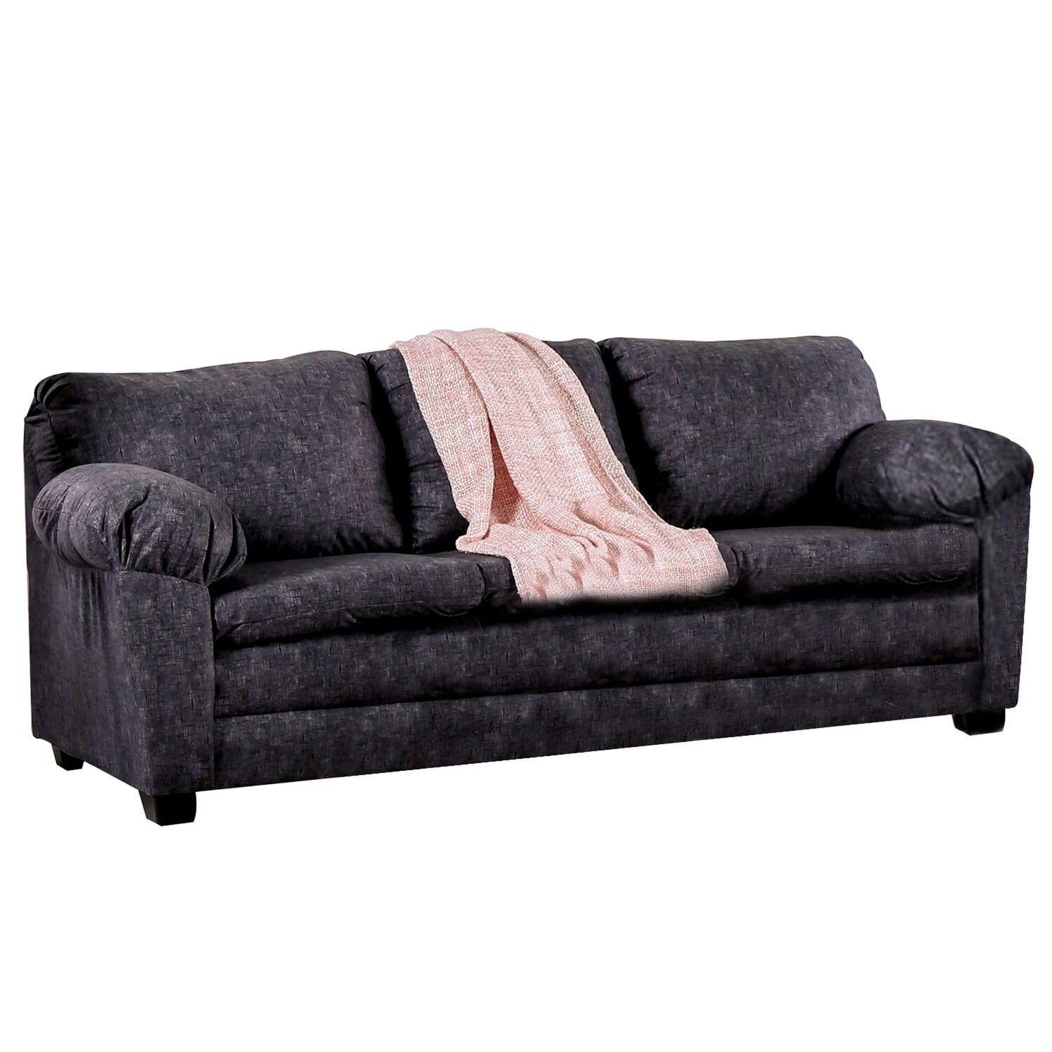 Sok 86 Inch Sofa with Plush Pleated Arms, Block Legs, Dark Charcoal ...