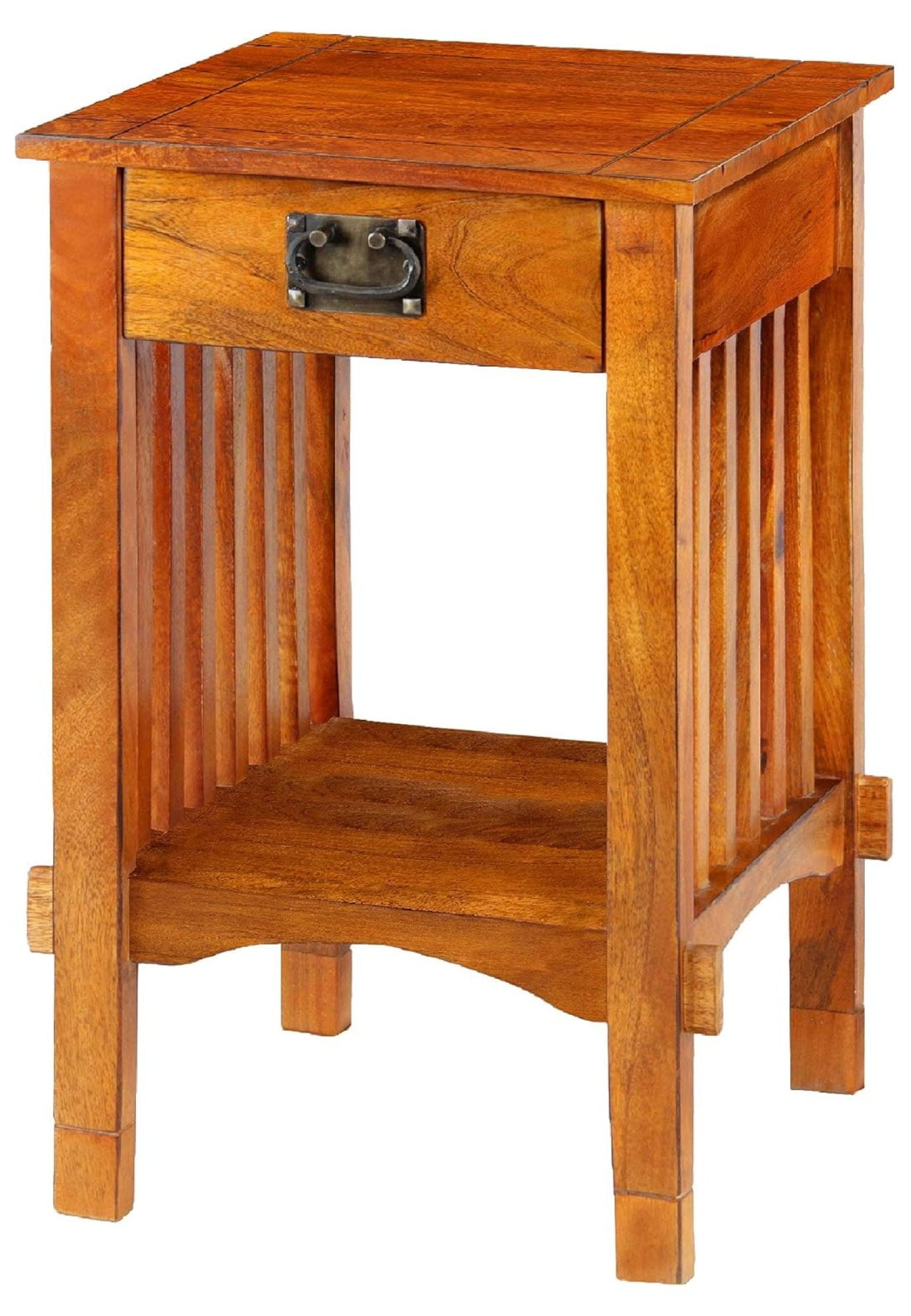 Benjara Spacious Wood Telephone Stand with Slatted Side Panels, Brown ...