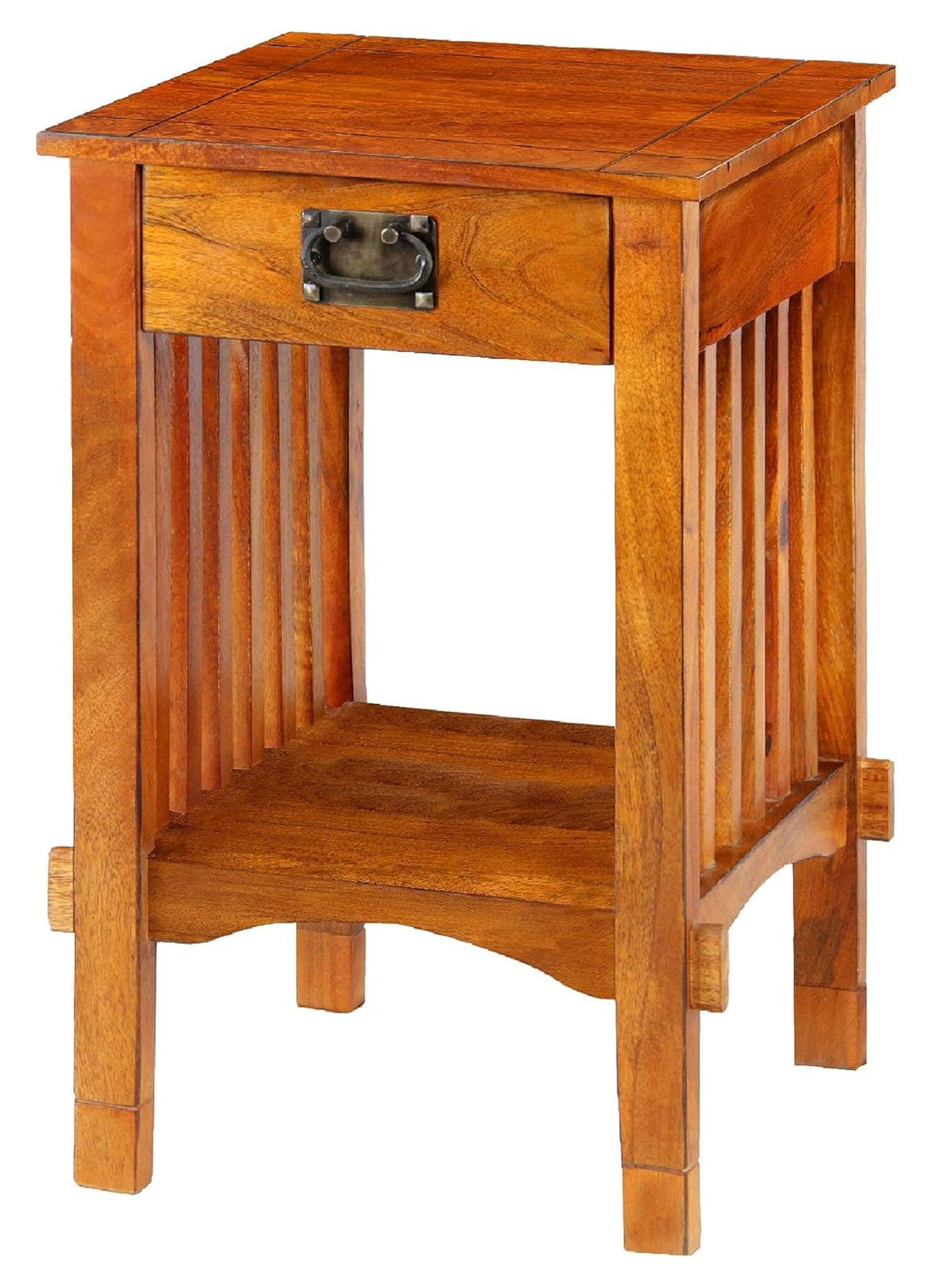 Benjara Spacious Wood Telephone Stand with Slatted Side Panels, Brown ...