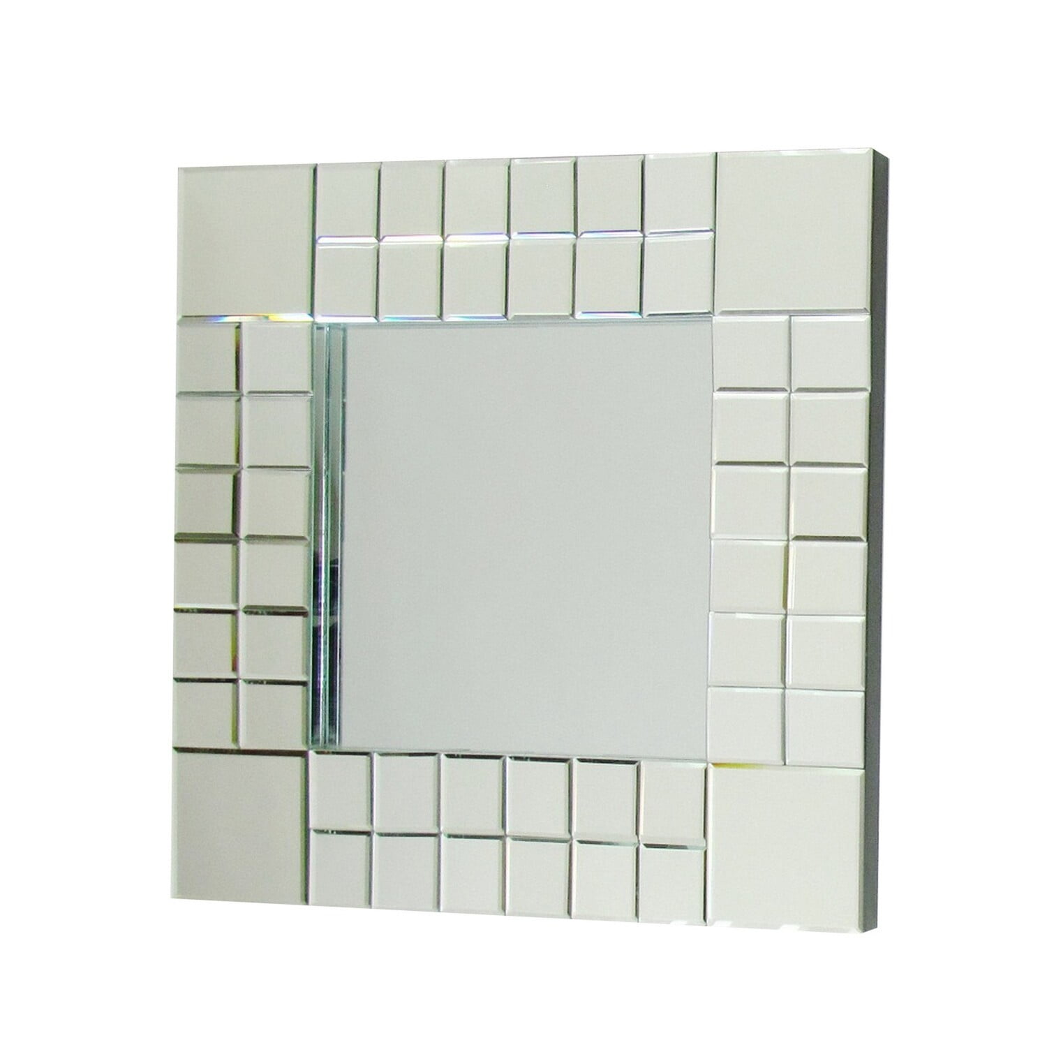 Square Beveled Mirror with Grid Like Accent, Silver - Walmart.com