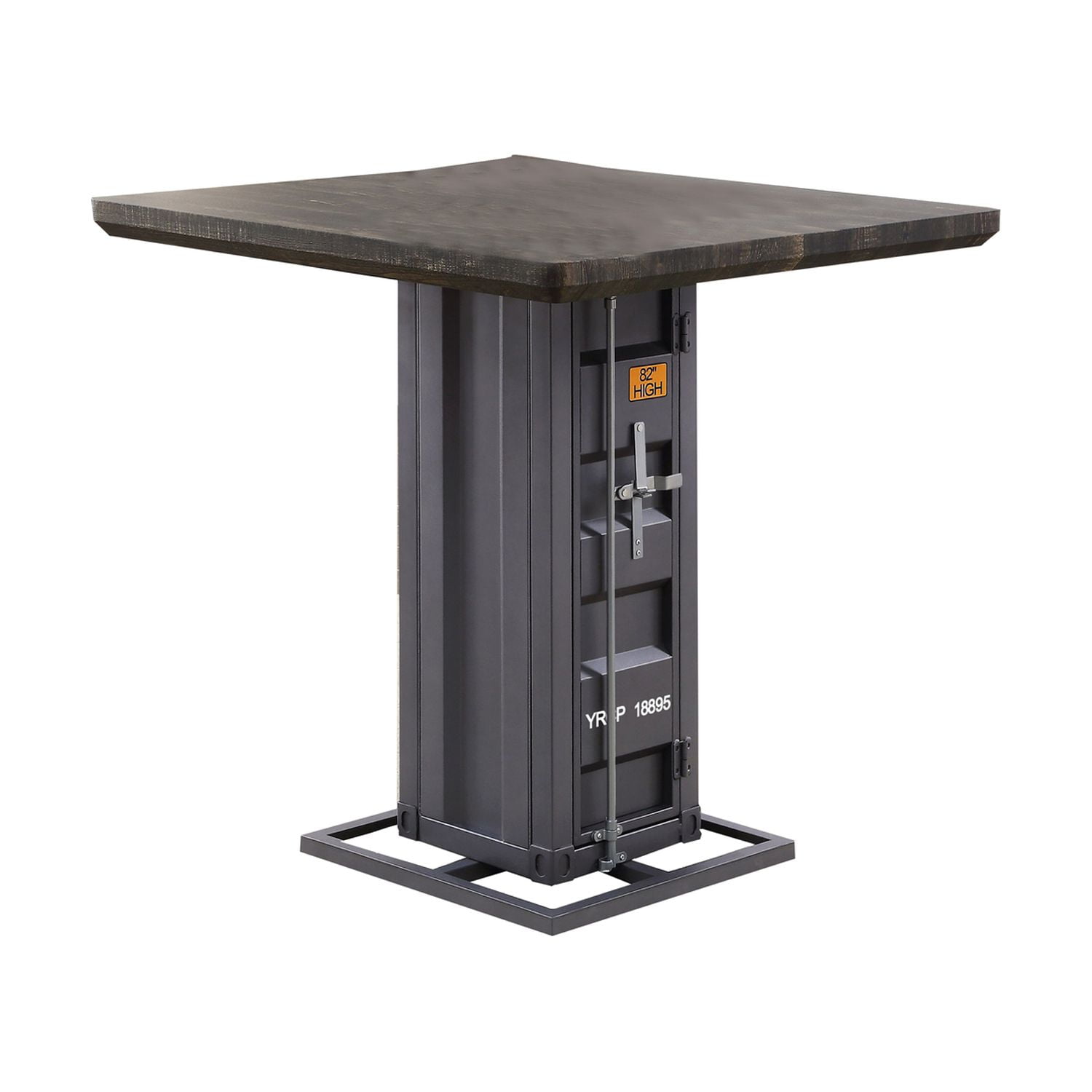 Benjara Square Counter Height Table with Recessed Pedestal Base, Gray ...