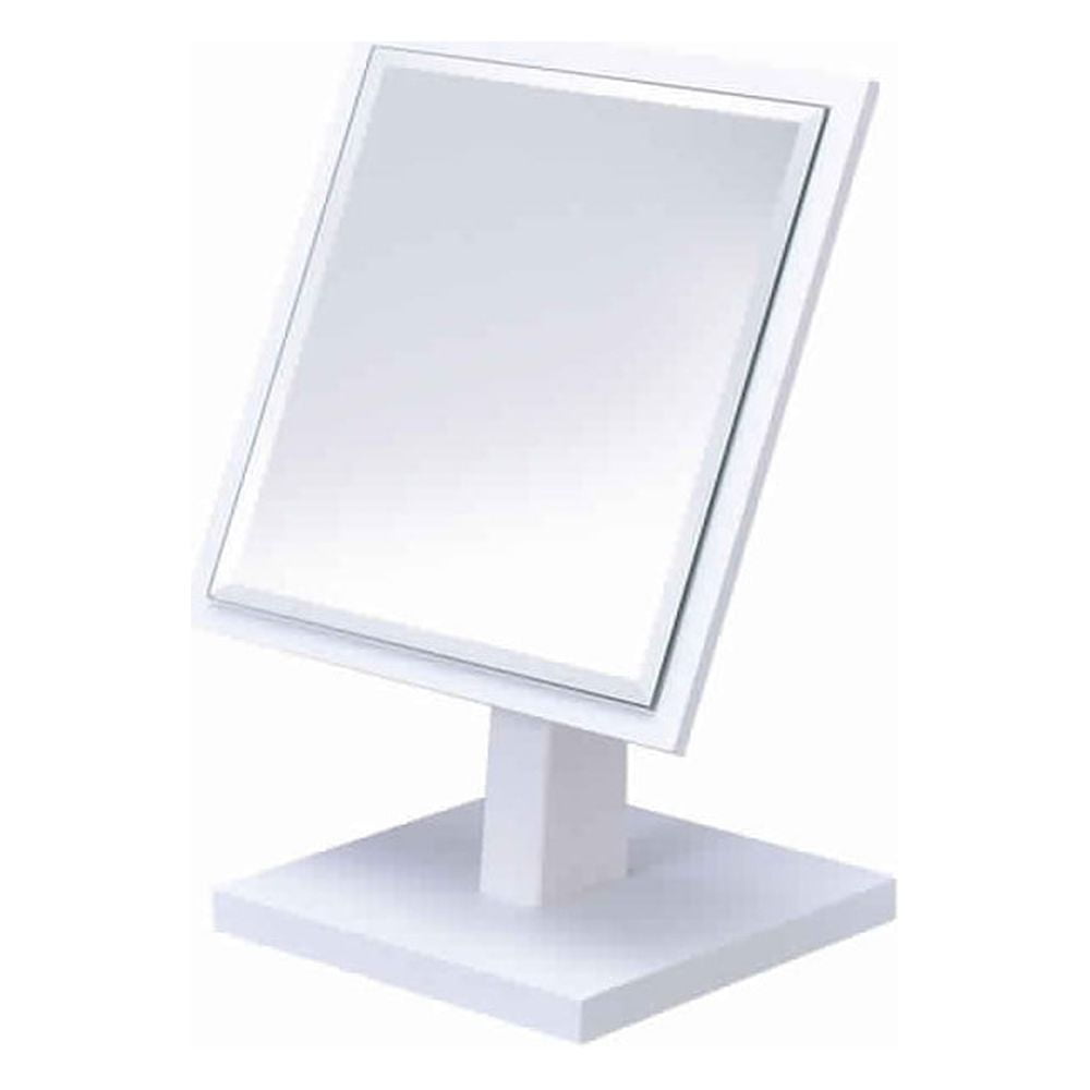 Benjara Square Makeup Mirror with Wooden Pedestal Base, White and ...