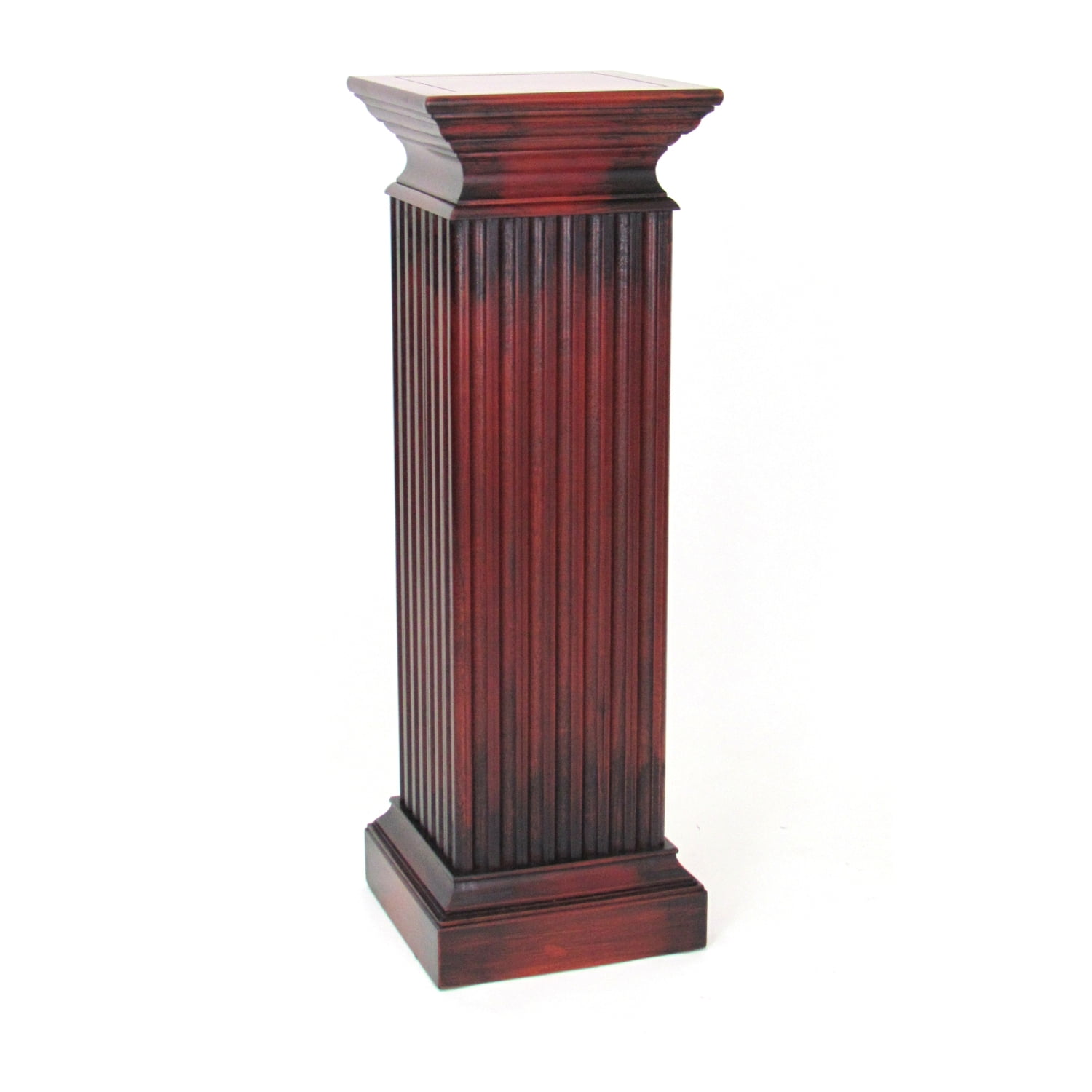 Square Shaped Column Pedestal with Reeded Design, Brown- Saltoro Sherpi ...