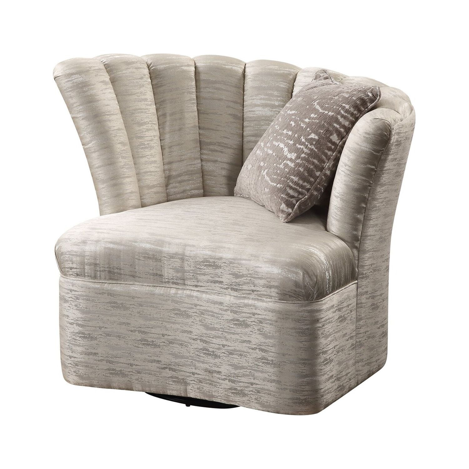 Benjara Swivel Textured Fabric Chair with Pillow and Channel Tufted ...