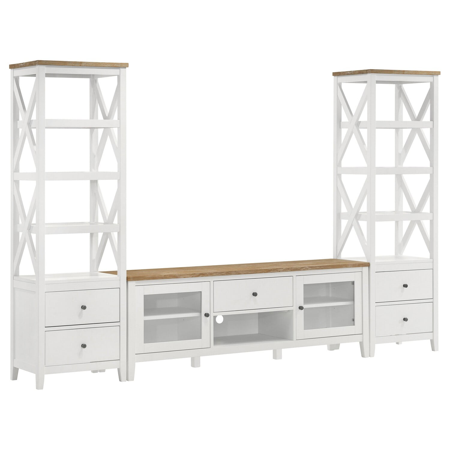 Benjara TV Entertainment Console with 2 Media Towers, White and Brown ...