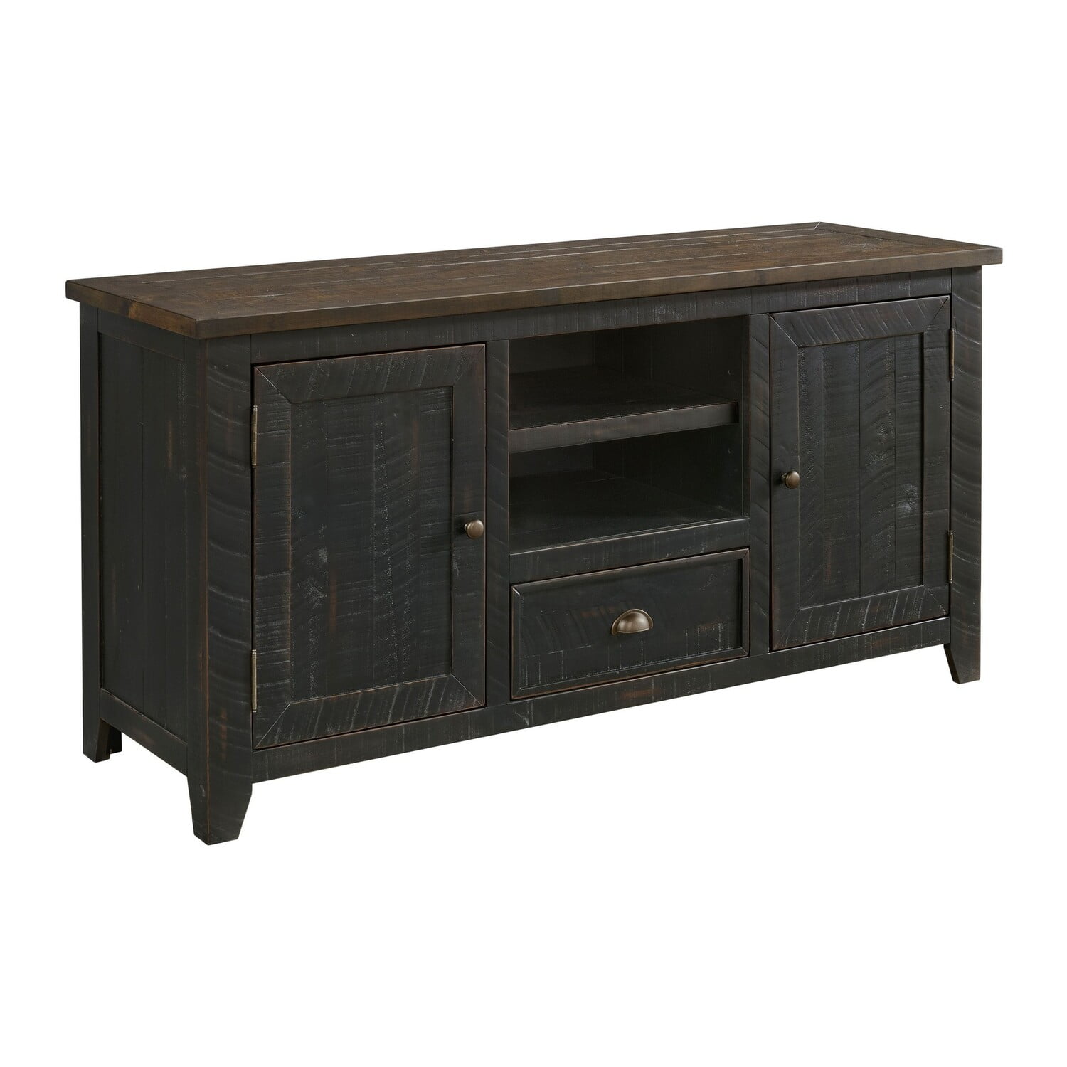 Benjara TV Stand with 2 Cabinets and 2 Cubbies, Black and Brown ...