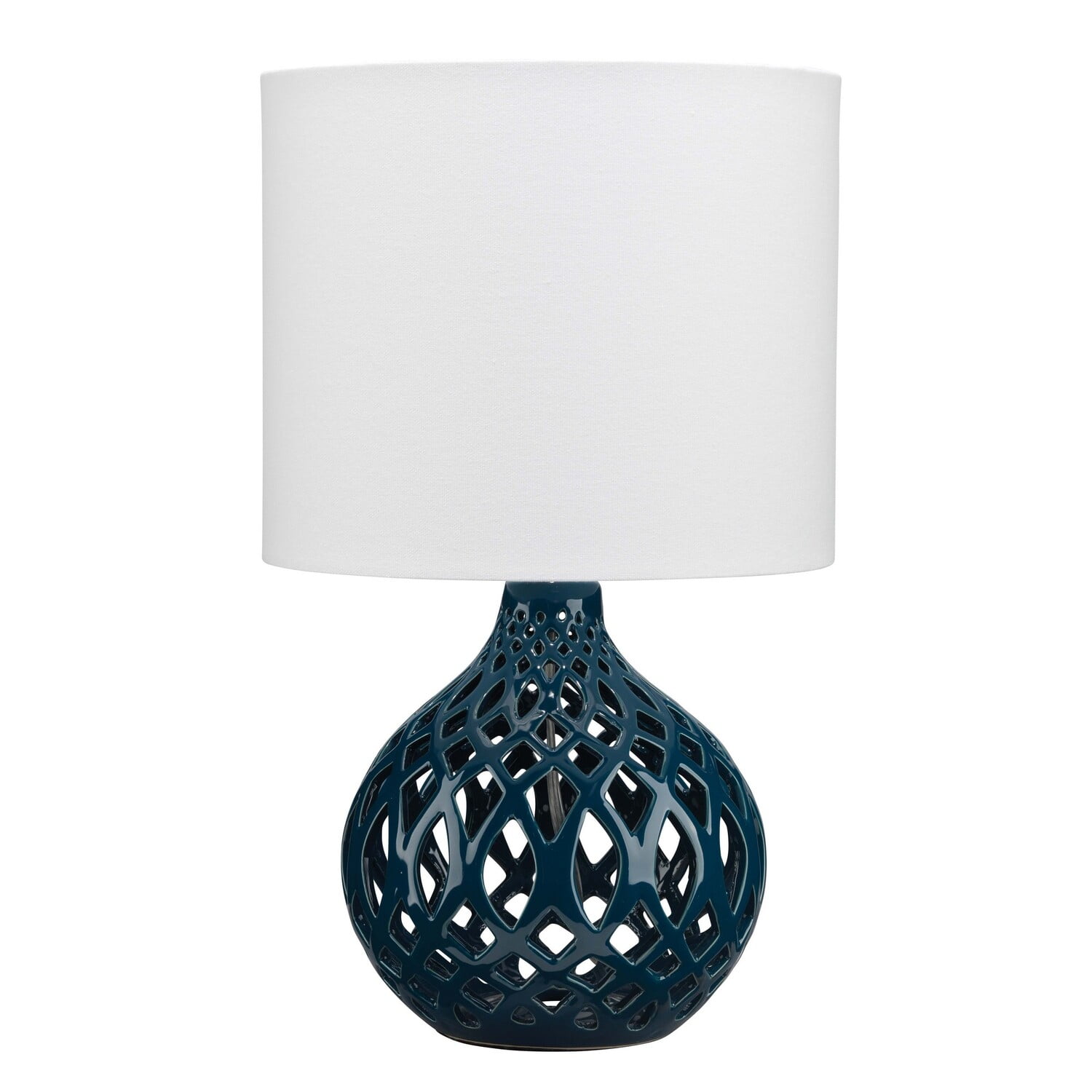 Benjara Table Lamp with Ceramic Bellied Body and Fretwork Pattern, Blue ...