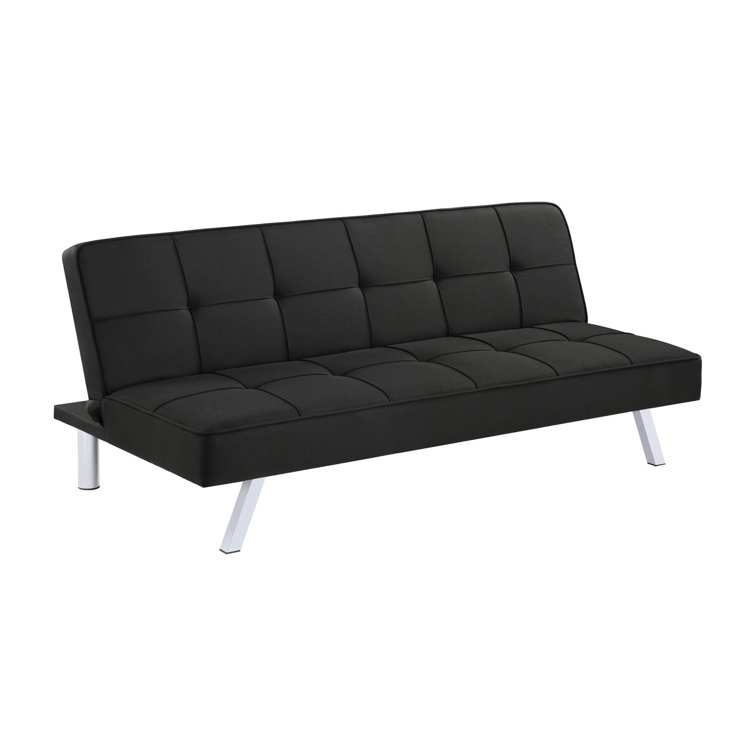 Benjara Tanz 69 Inch Tufted Futon Sofa Bed, Soft Jet Black Fabric ...