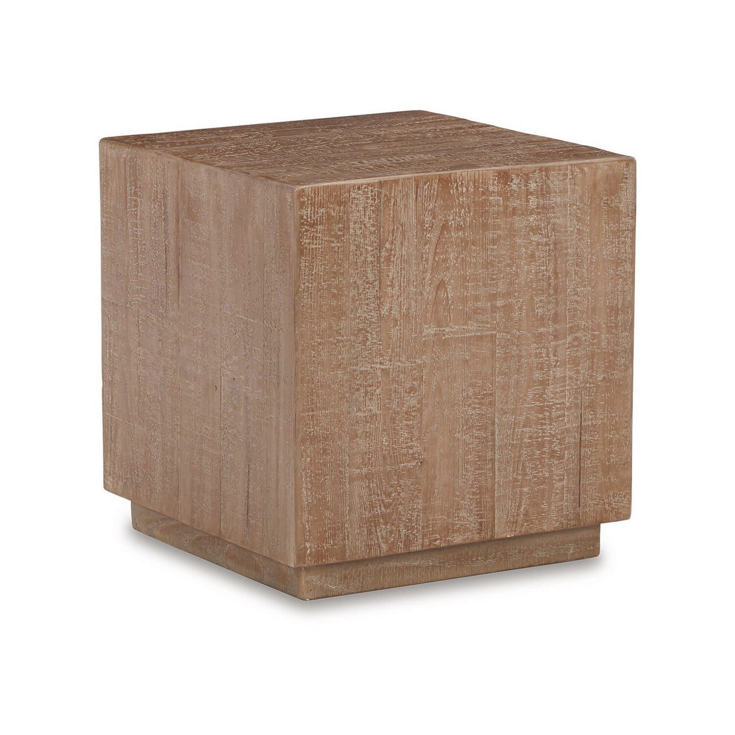 Taq 20 Inch Accent Table, Modern Inset Platform, Natural Brown Pine Wood - Walmart.com