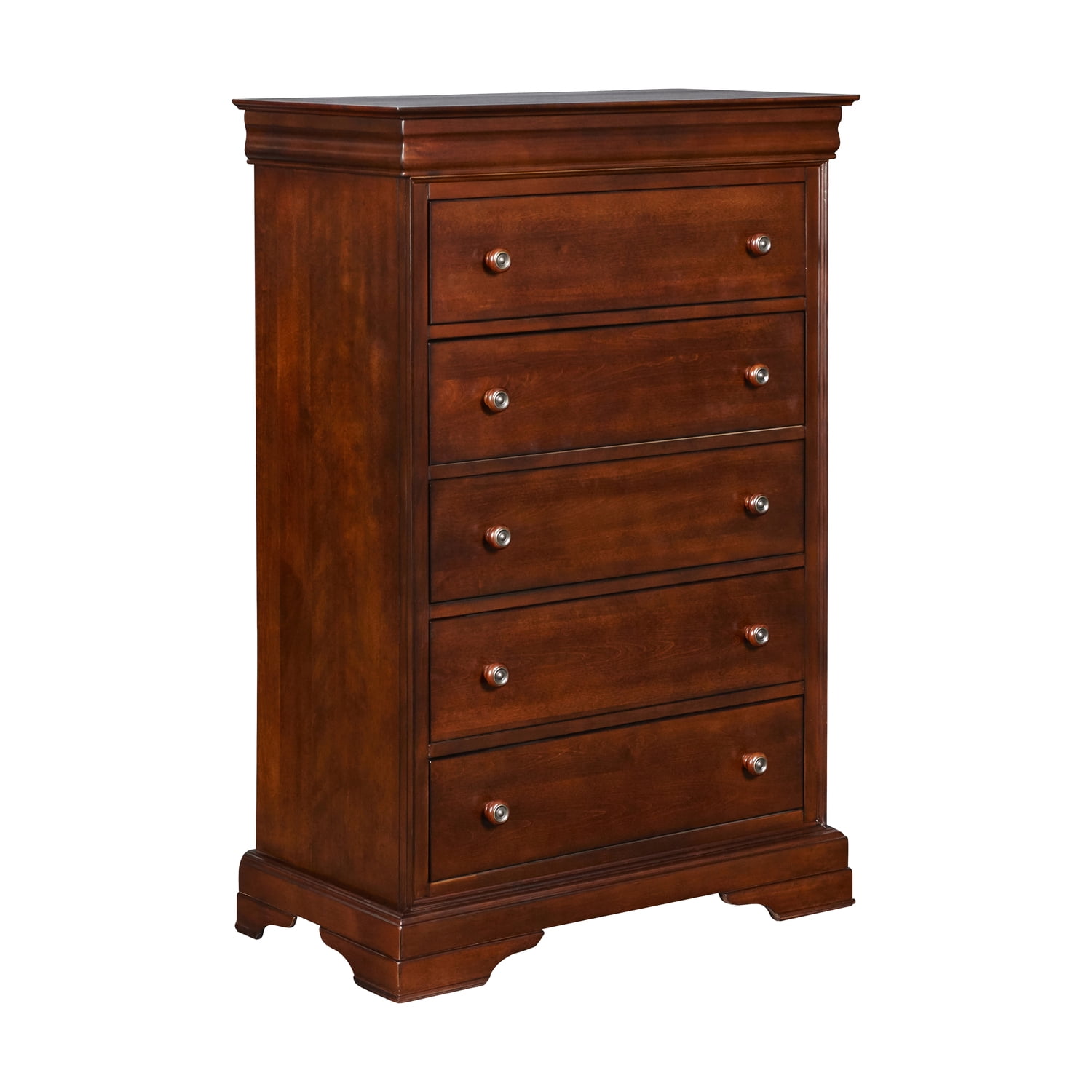 Benjara Tia Wooden Lift Top Chest with 5 Drawers and Bracket, Cherry ...