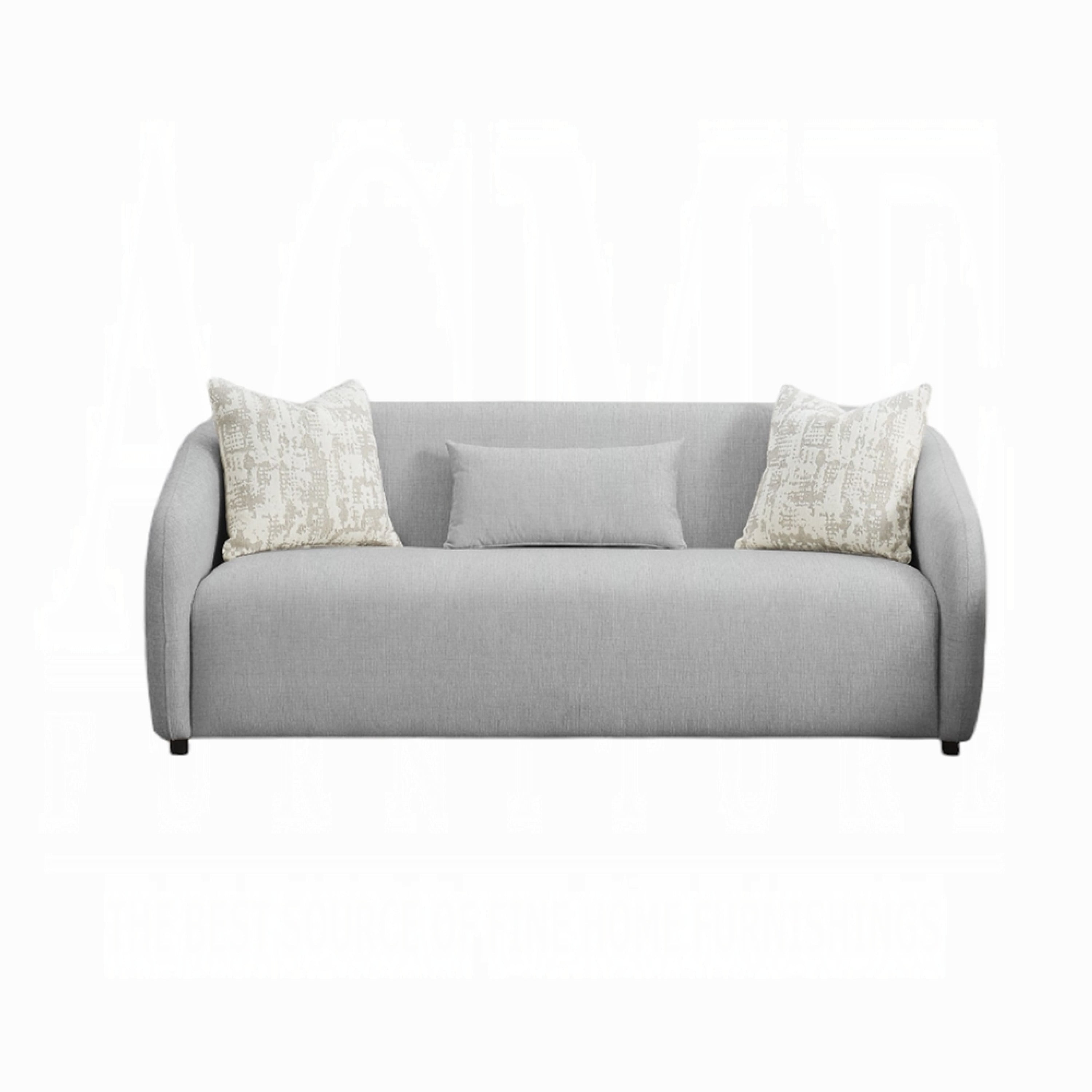 Tiena Sofa, 3 Accent Throw Pillows, Modern Light Gray Linen, 84 Inch ...