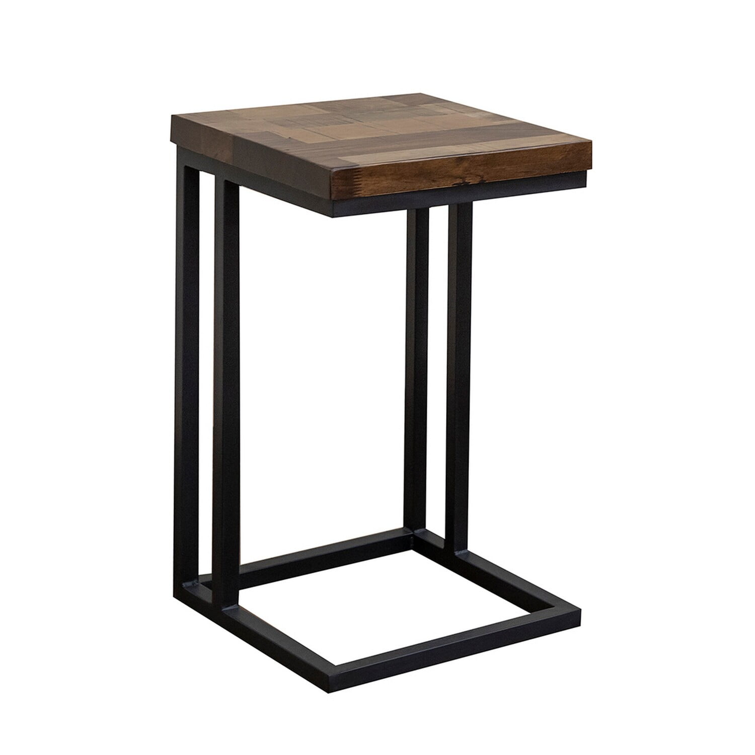 Benjara Tina Side End Table, Square Brown 15 Inch Wood Top, C Shape, Black Metal - Walmart.com