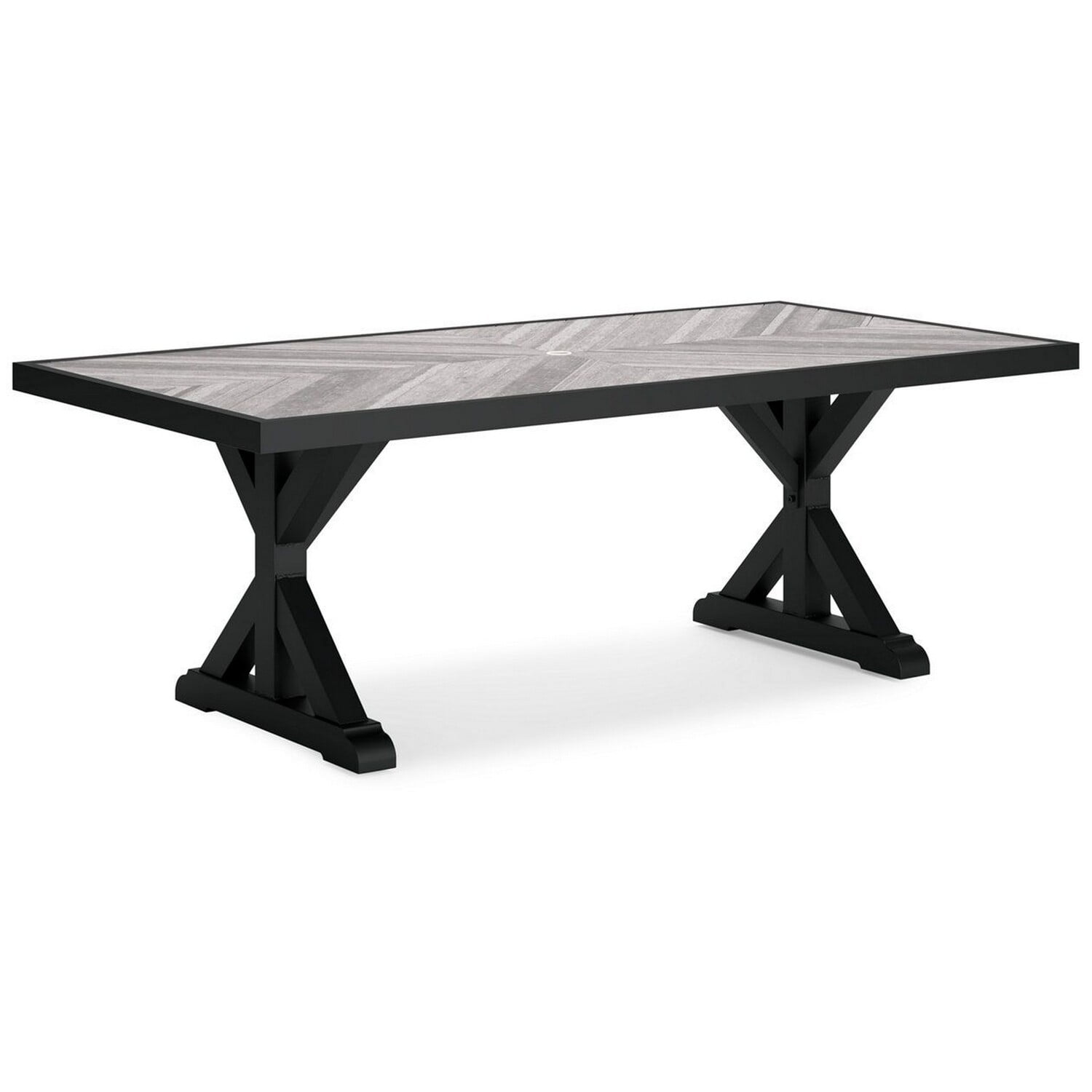 Benjara Tira 84 Inch Outdoor Dining Table, Tile Top, Black, Light Gray ...