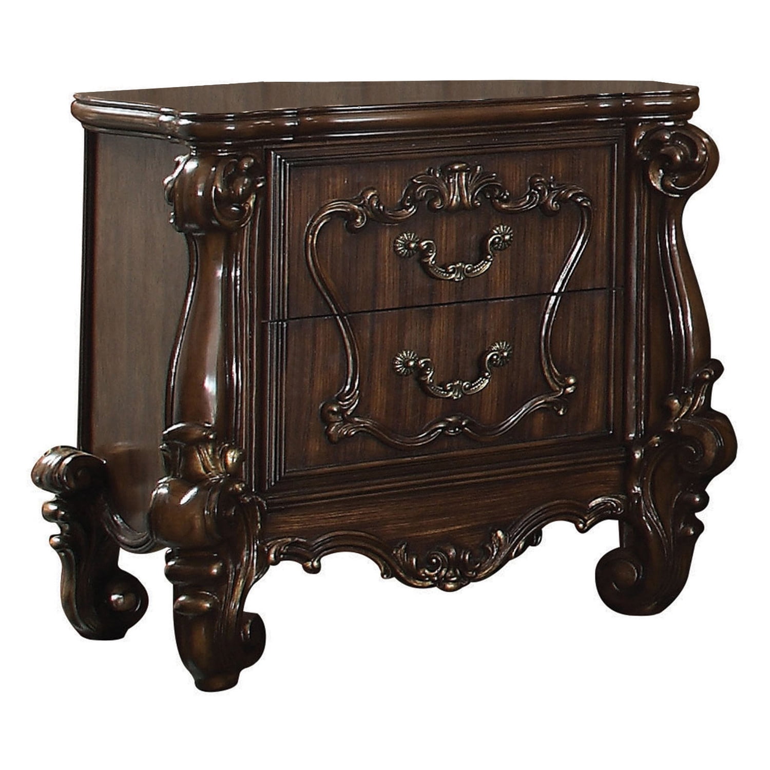 Benjara Traditional Wooden Nightstand with Antique Handles and Scrolled ...