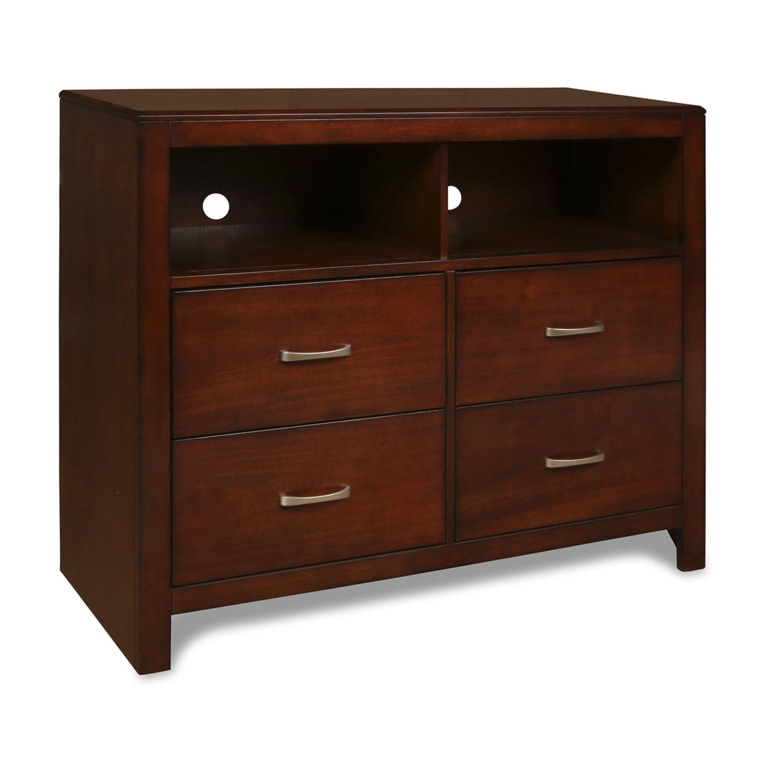 Benjara Transitional Style 4 Drawer Wood Media Chest with Open Storage ...