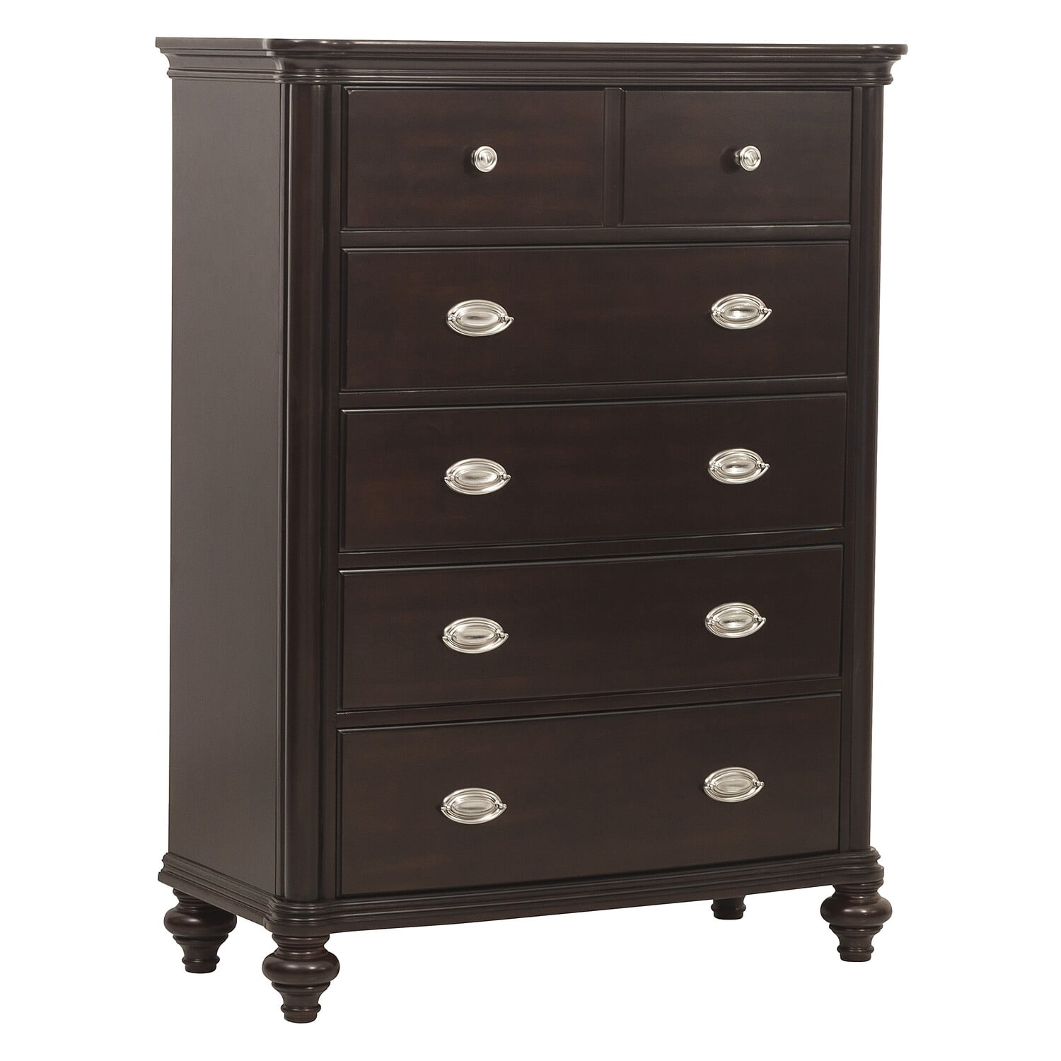 Benjara Transitional Style Wooden Chest with 5 Drawers and Turned Legs ...