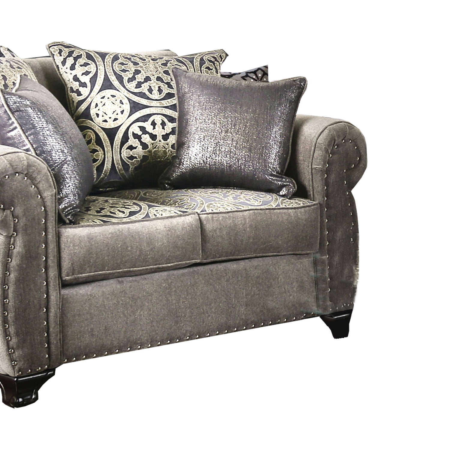 Benjara Transitional Style Wooden Loveseat with Nailhead Trims, Gray ...