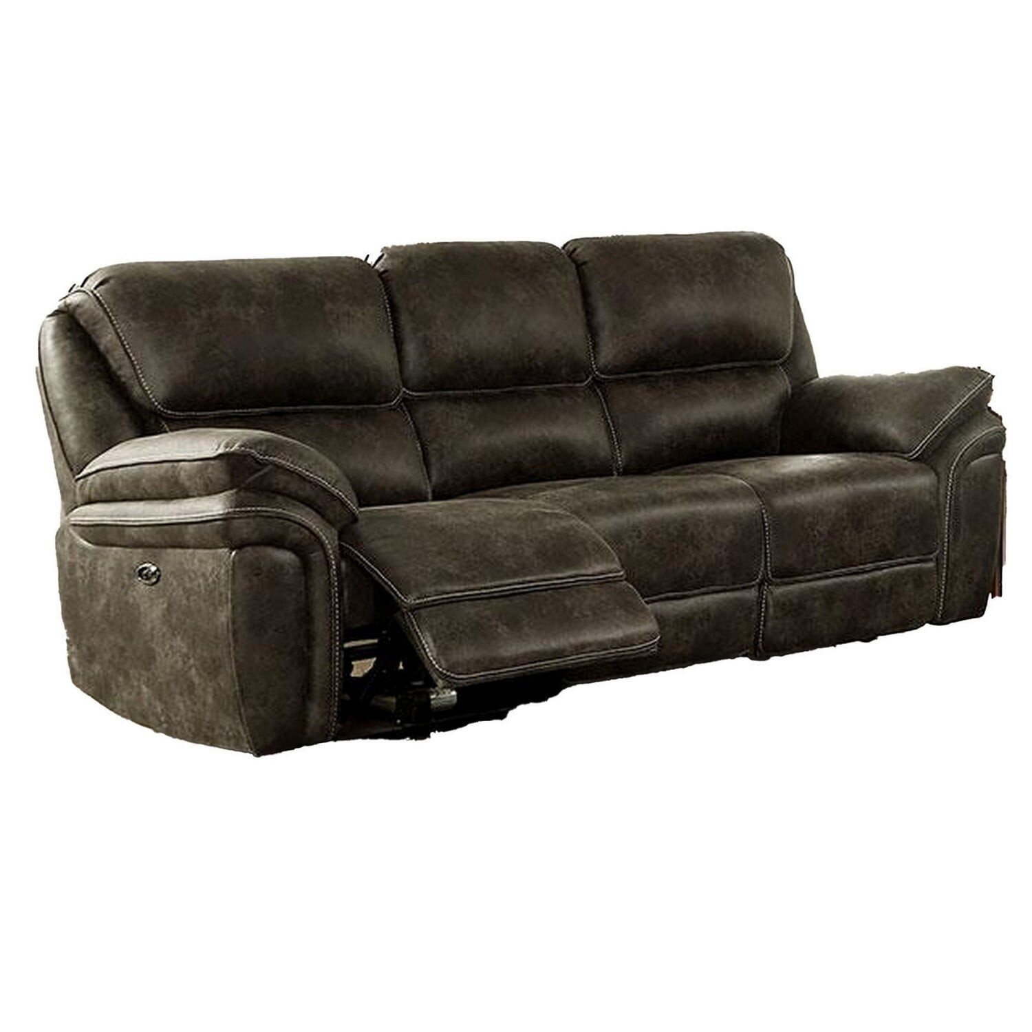 Benjara Tred 92 Inch Power Recliner Sofa, Pillow Arms and Back, Brown ...