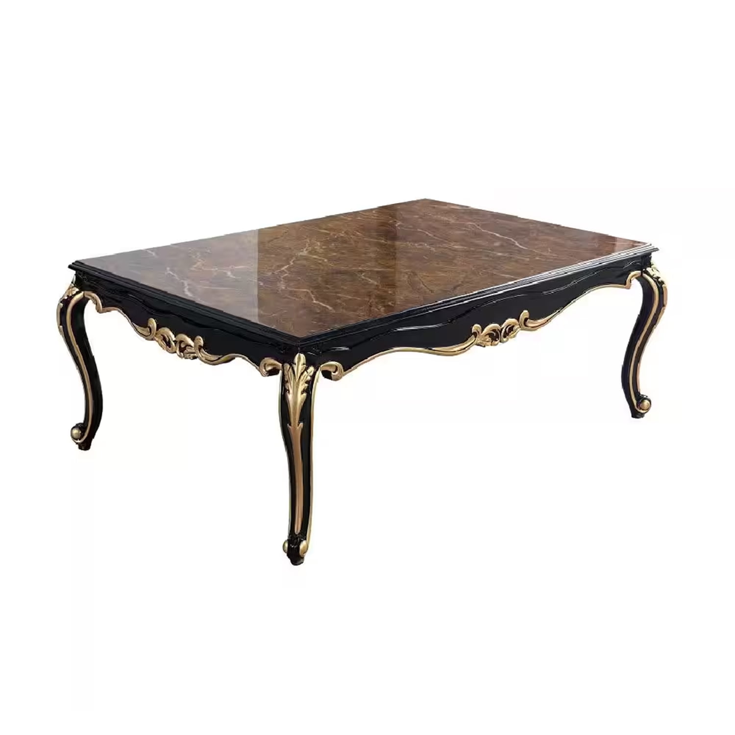 Benjara Trix 48 Inch Coffee Table, Faux Stone, Carved Scrollwork, Black ...