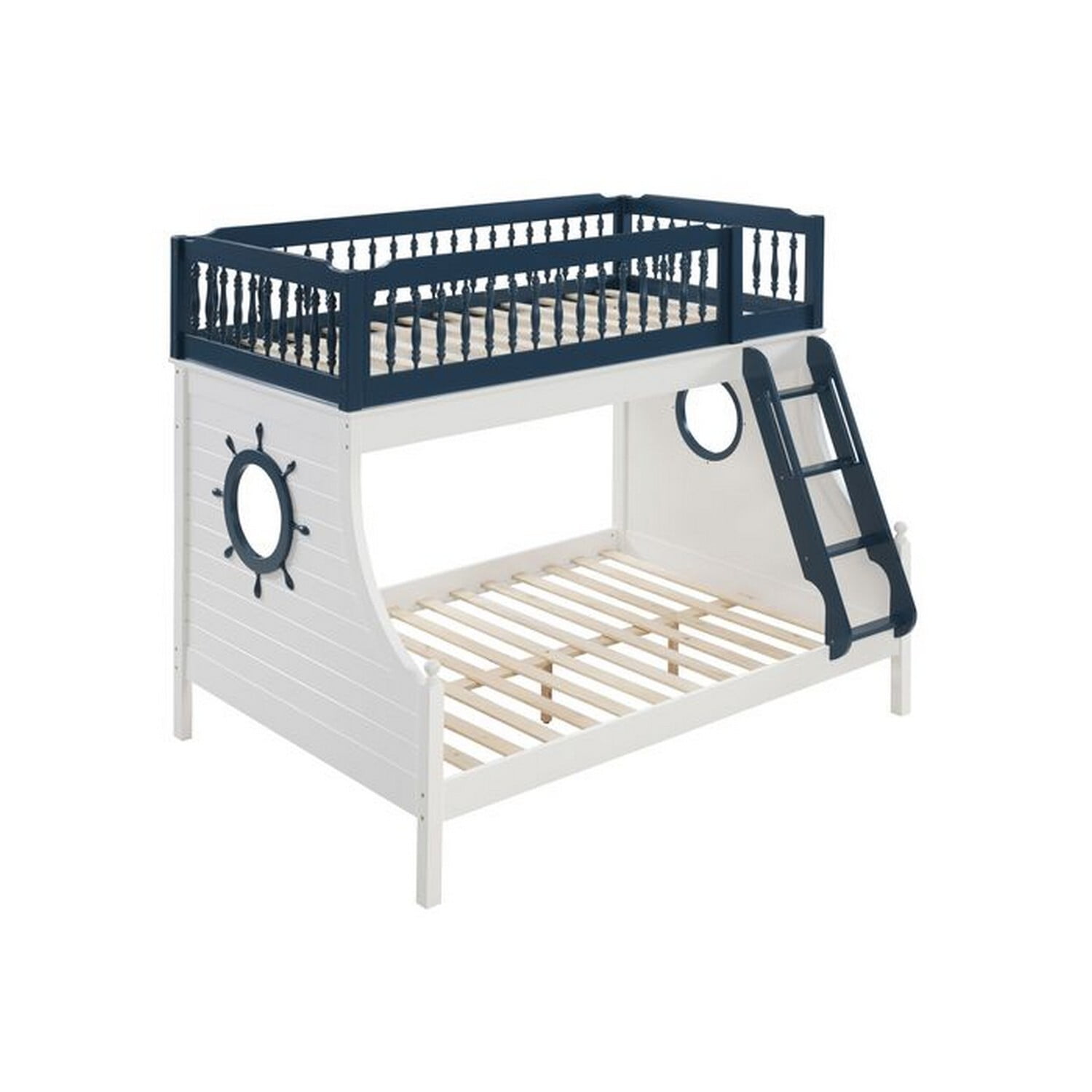 Benjara Twin Over Full Bunk Bed with Baluster Style Guardrails, White ...