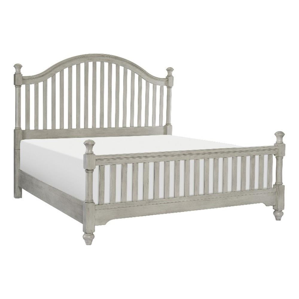 Ugo Queen Bed- Slatted Arched Headboard- Finial Accents- Gray Wood ...