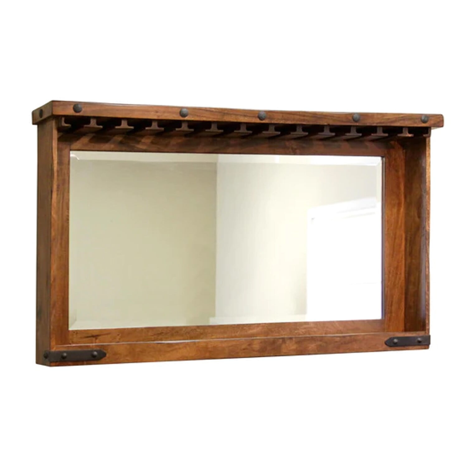 Umey 60 Inch Mirror with 22 Glass Wine Rack Design, Natural Dual Tone ...