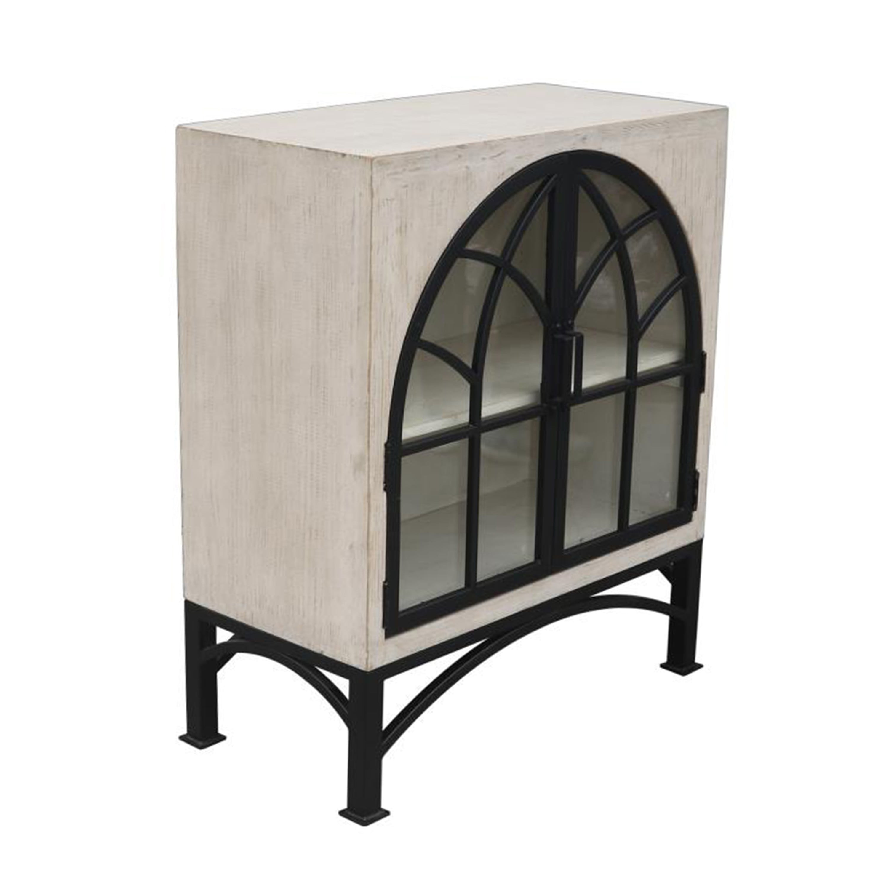 Veria Small China Cabinet, 2 Door Arch Frame, Whitewash Wood 42 Inch ...