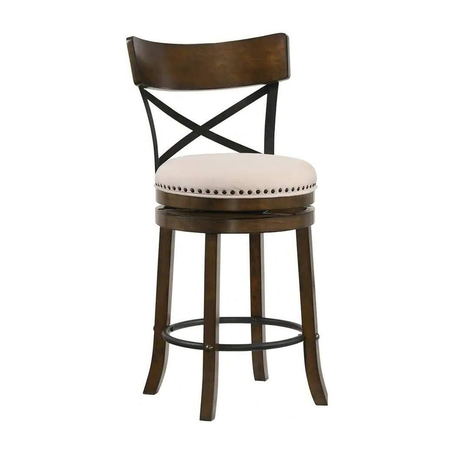 Benjara Vesper 27 Inch Swivel Counter Stool Chair Set of 2, Beige Seat ...