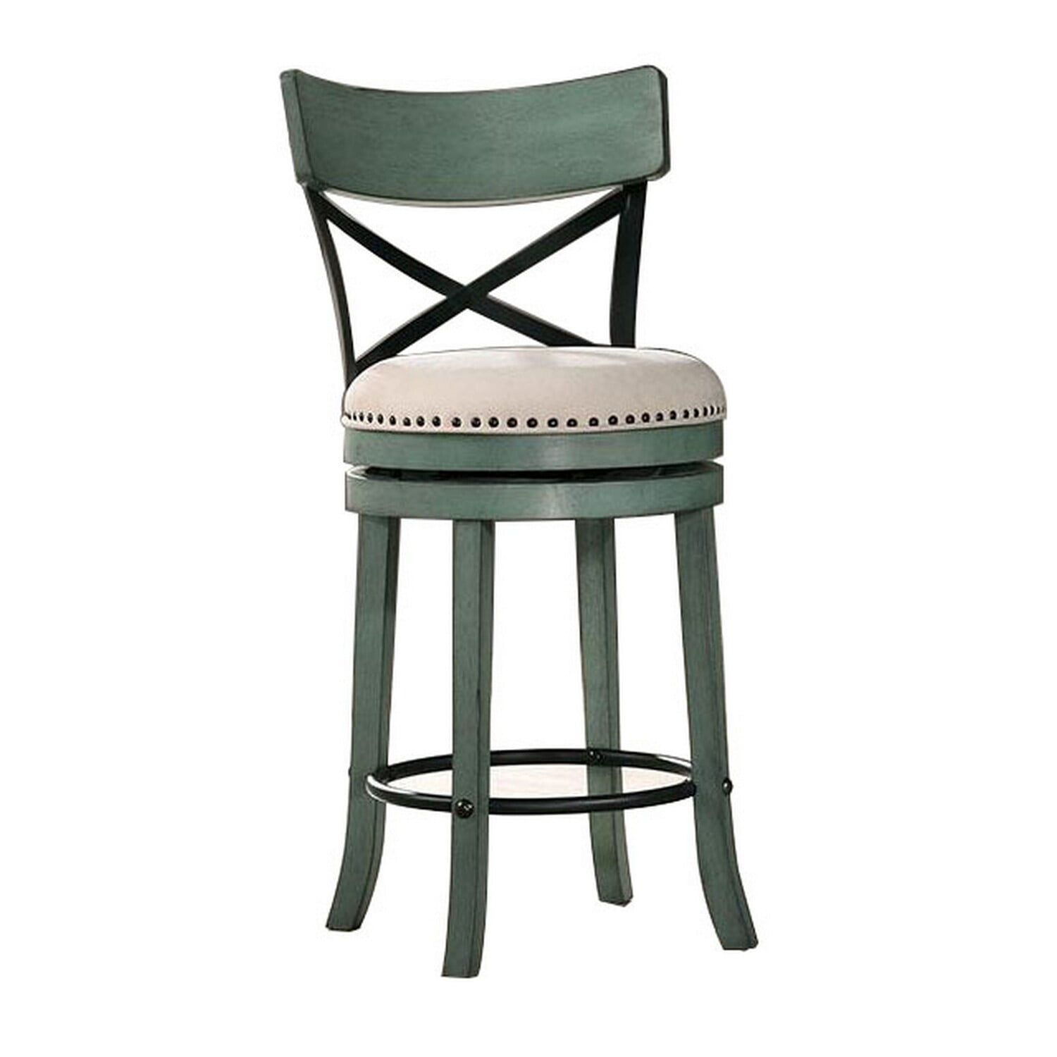 Benjara Vesper 27 Inch Swivel Counter Stool Chair Set of 2, Beige Seat ...
