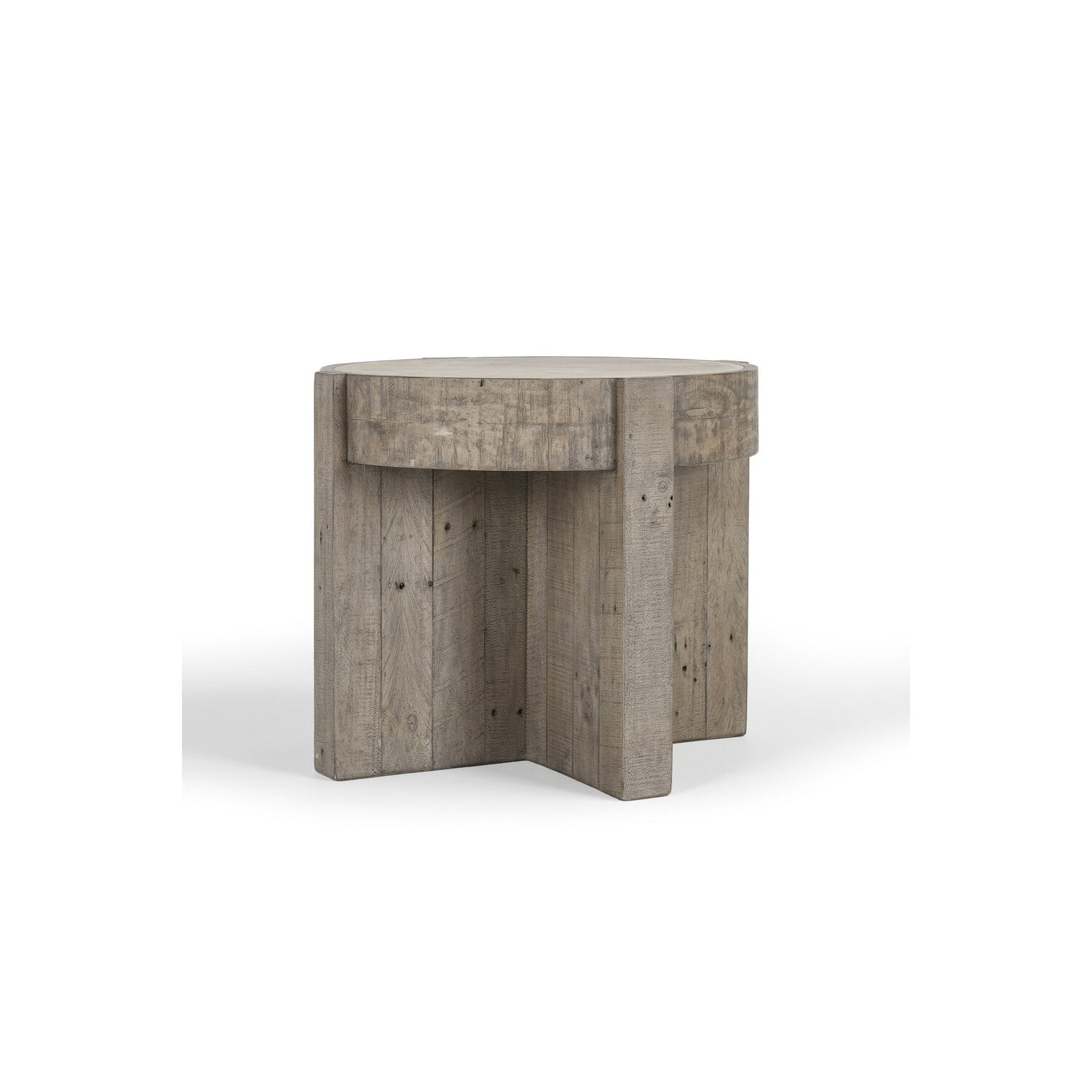 Vivel 26 Inch Side End Table, Round Reclaimed Pine Wood Top, Crossed ...
