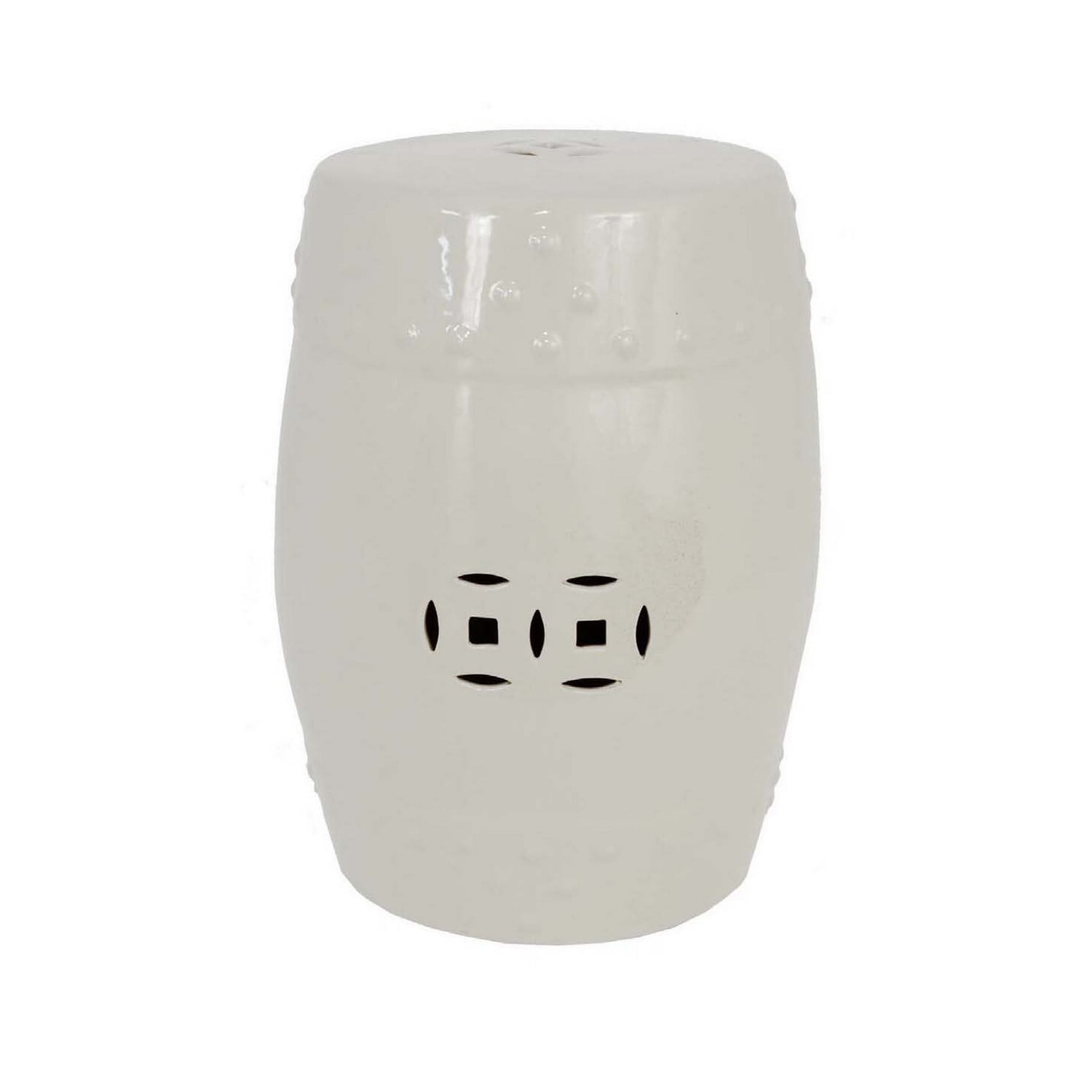 Voge 18 Inch Plant Stand, Ceramic Drum Stool, Cut Out Holes, White ...