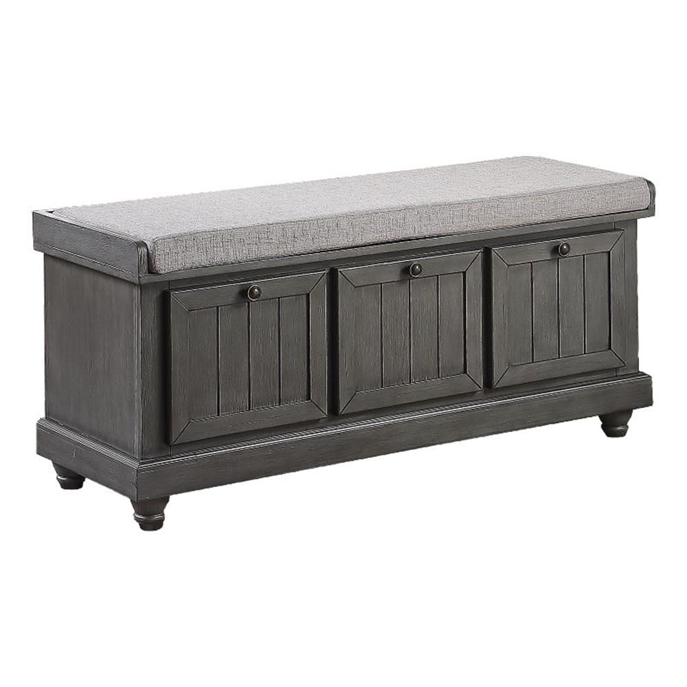 Wali 44 Inch Bench with Lift Top Storage- Plush Gray Cushioned Seat ...