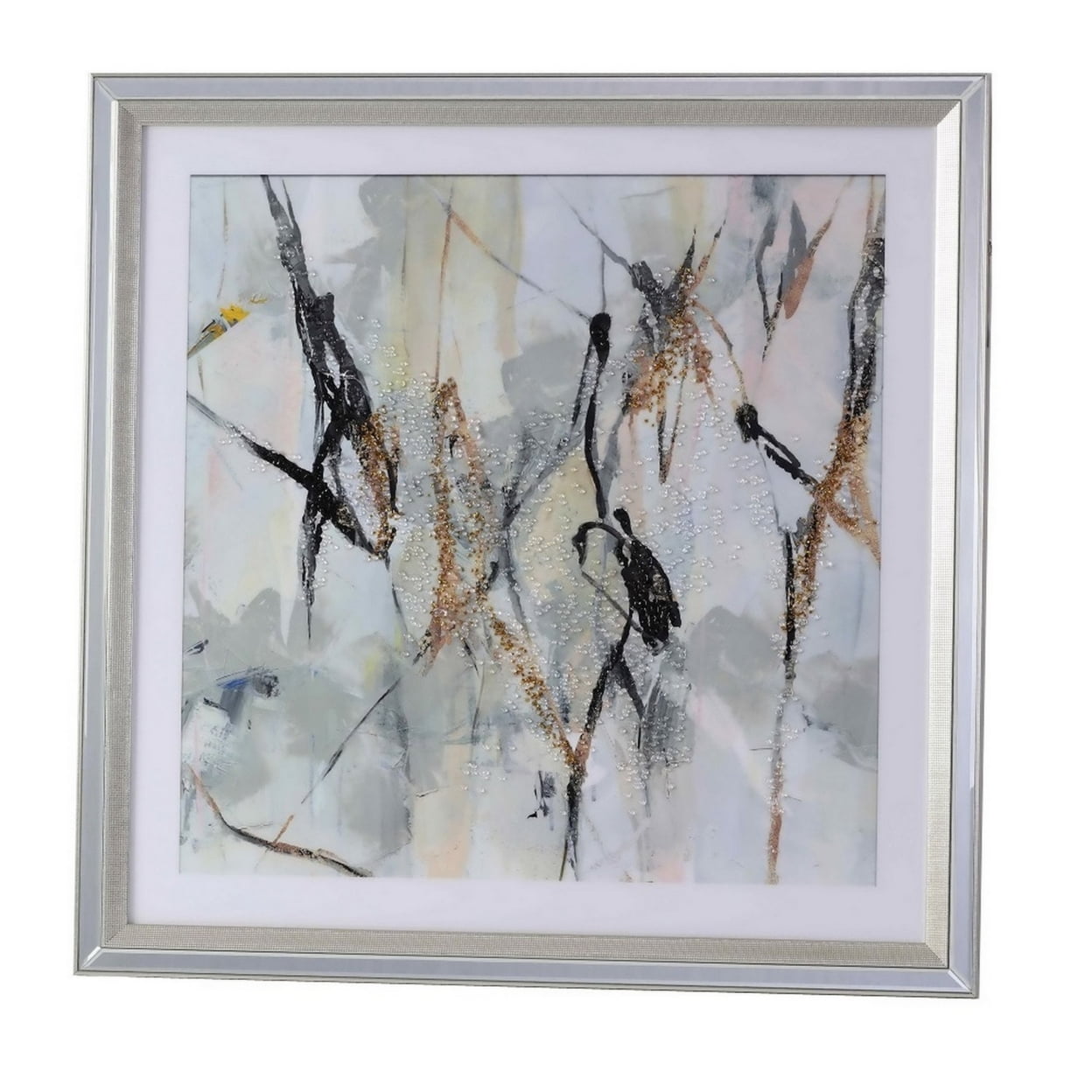 Benjara Wall Art with Acrylic Mirror Frame and Abstract Painting ...