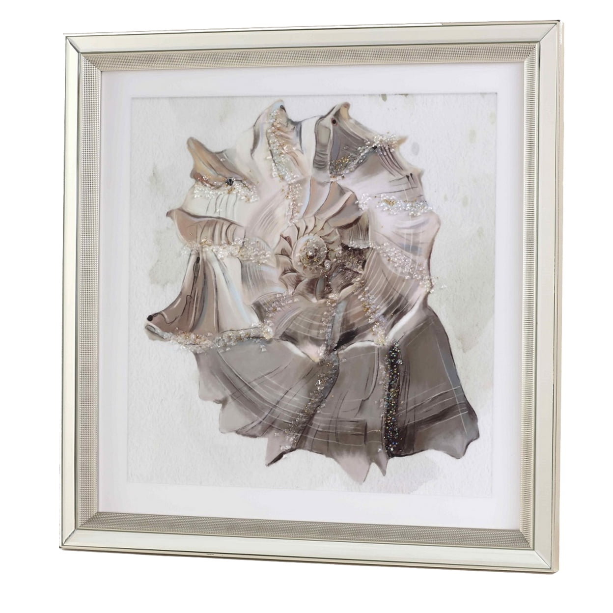 Wall Art with Acrylic Mirrored Frame and Painted Conch, Silver ...