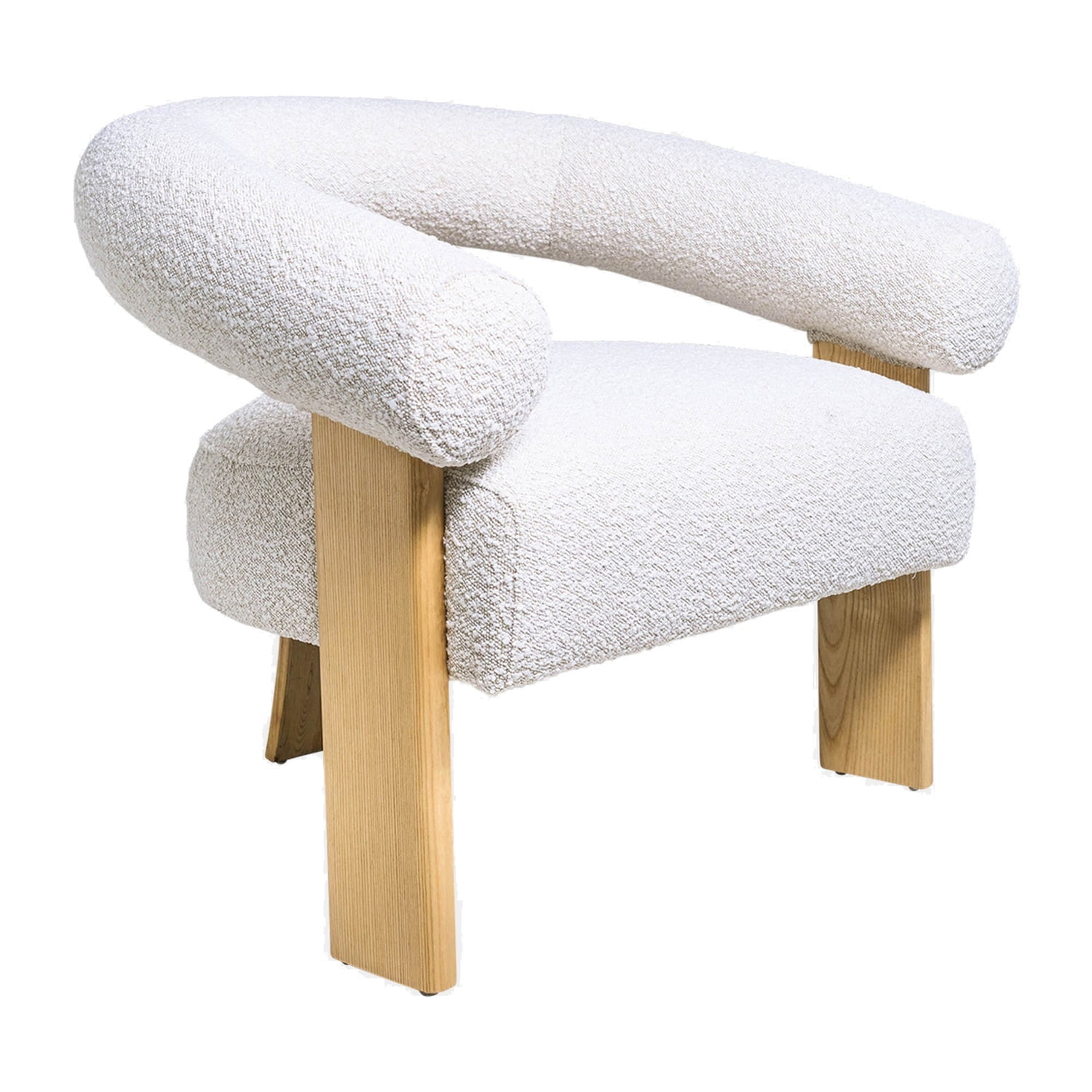 Benjara Wen 35 Inch Wishbone Chair, Curved, Cushioned, Ivory Fabric ...