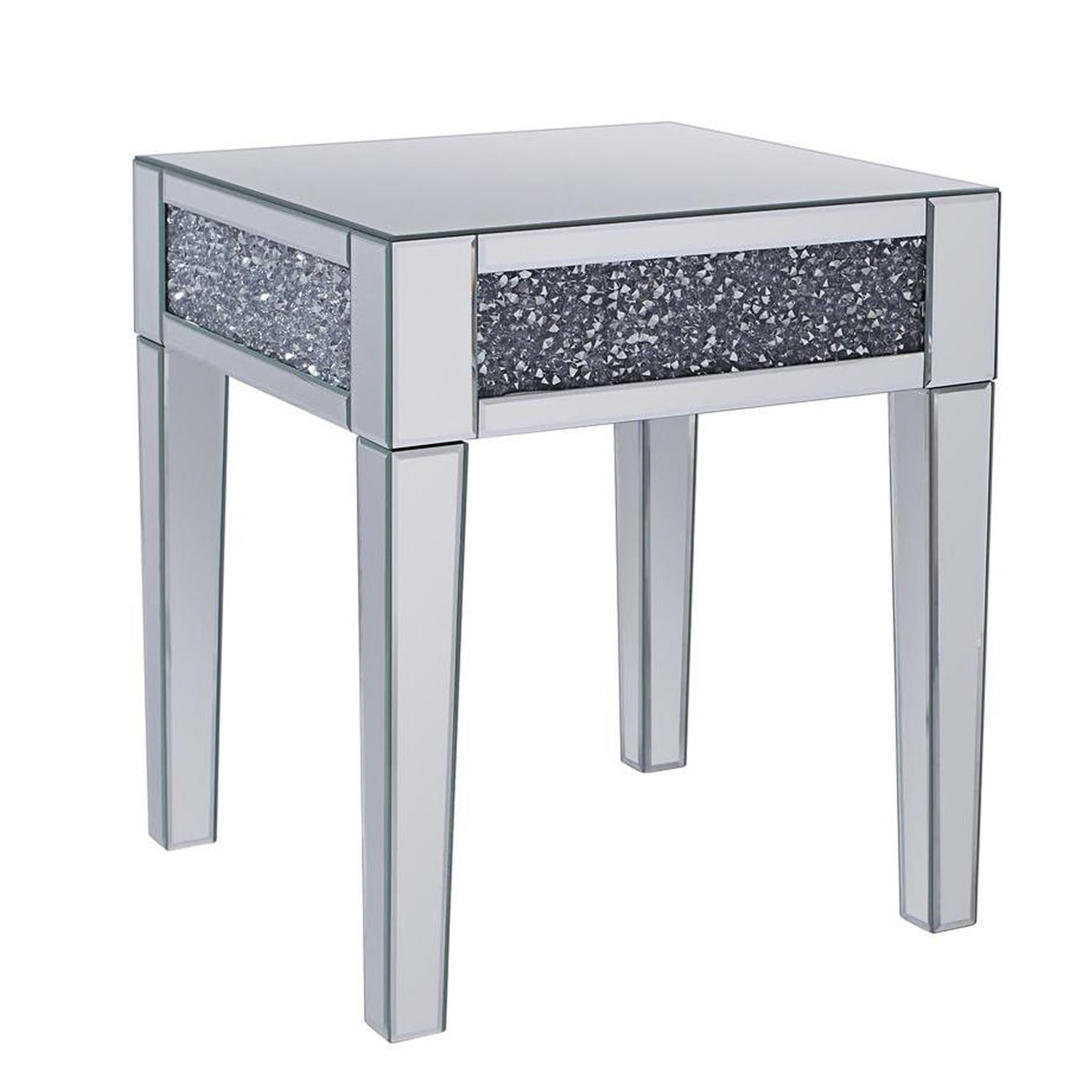 Wood and Mirror End Table with Faux Crystals Inlay, Clear - Walmart.com