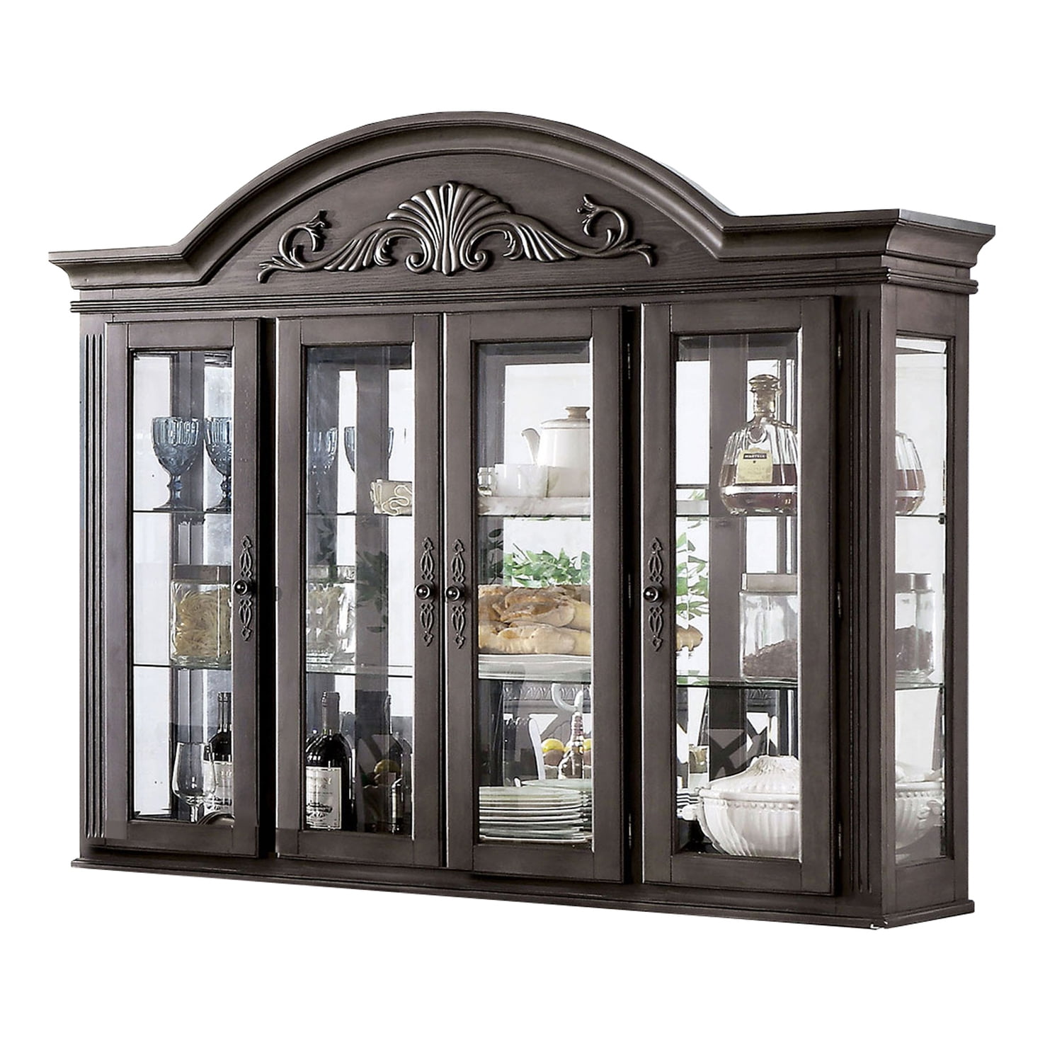 Benjara Wooden Arched Top Hutch with 2 Glass Shelves, Brown - Walmart.com