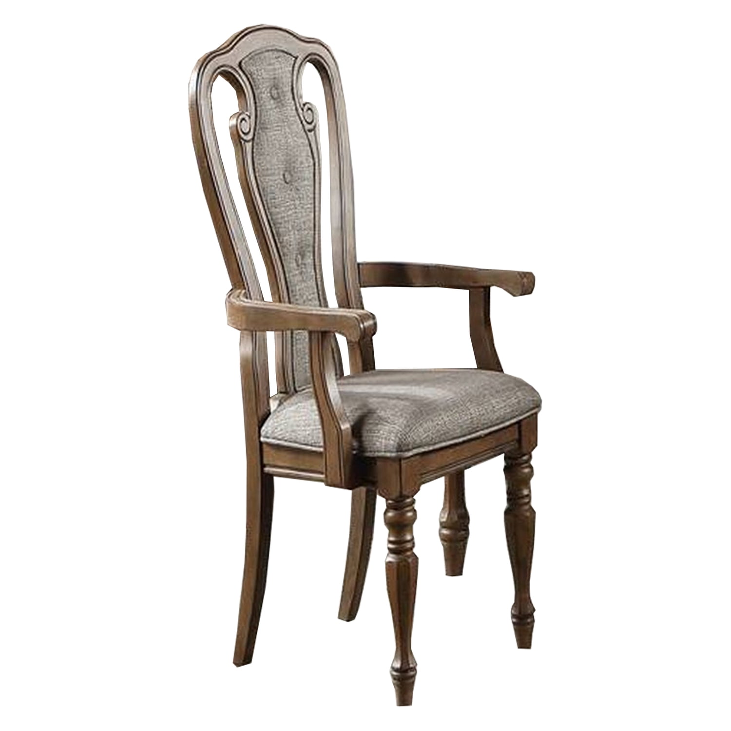 Benjara Wooden Arm Chair with Button Tufted Back, Set of 2, Brown and ...