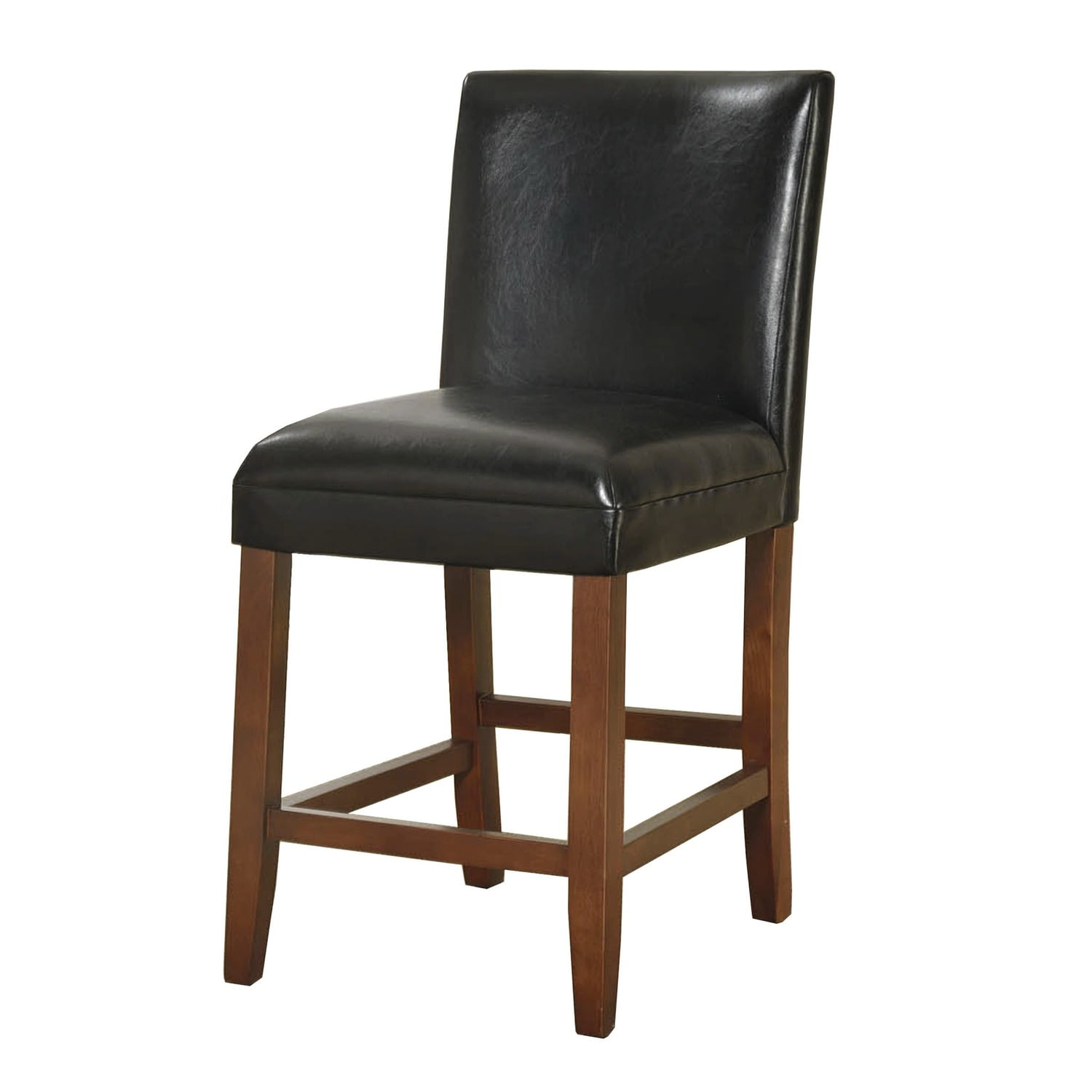 Benjara Wooden Bar Stool with Faux Leather Padded Seat and Tapered Feet ...