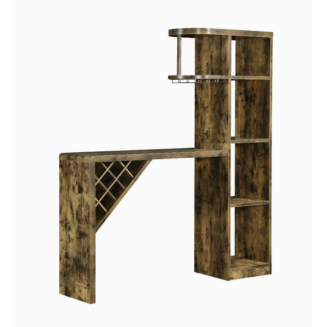 Wooden Bar Unit With Open Compartments and Diagonal Wine Section Brown ...
