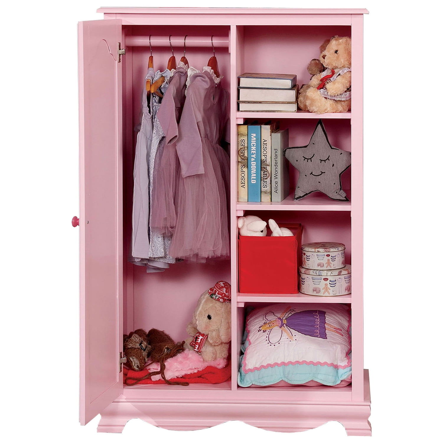 Benjara Wooden Closet Storage with Single Door Cabinet, Pink - Walmart.com