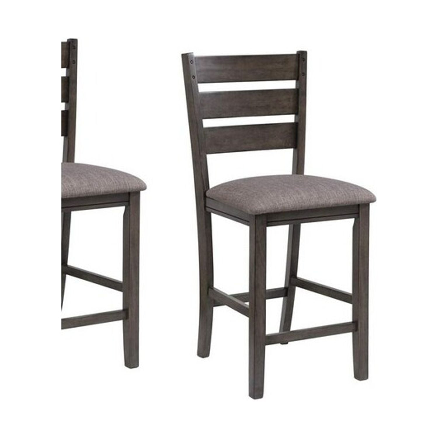 Benjara Wooden Counter Chair with Padded Seat and Ladder Backrest, Set ...