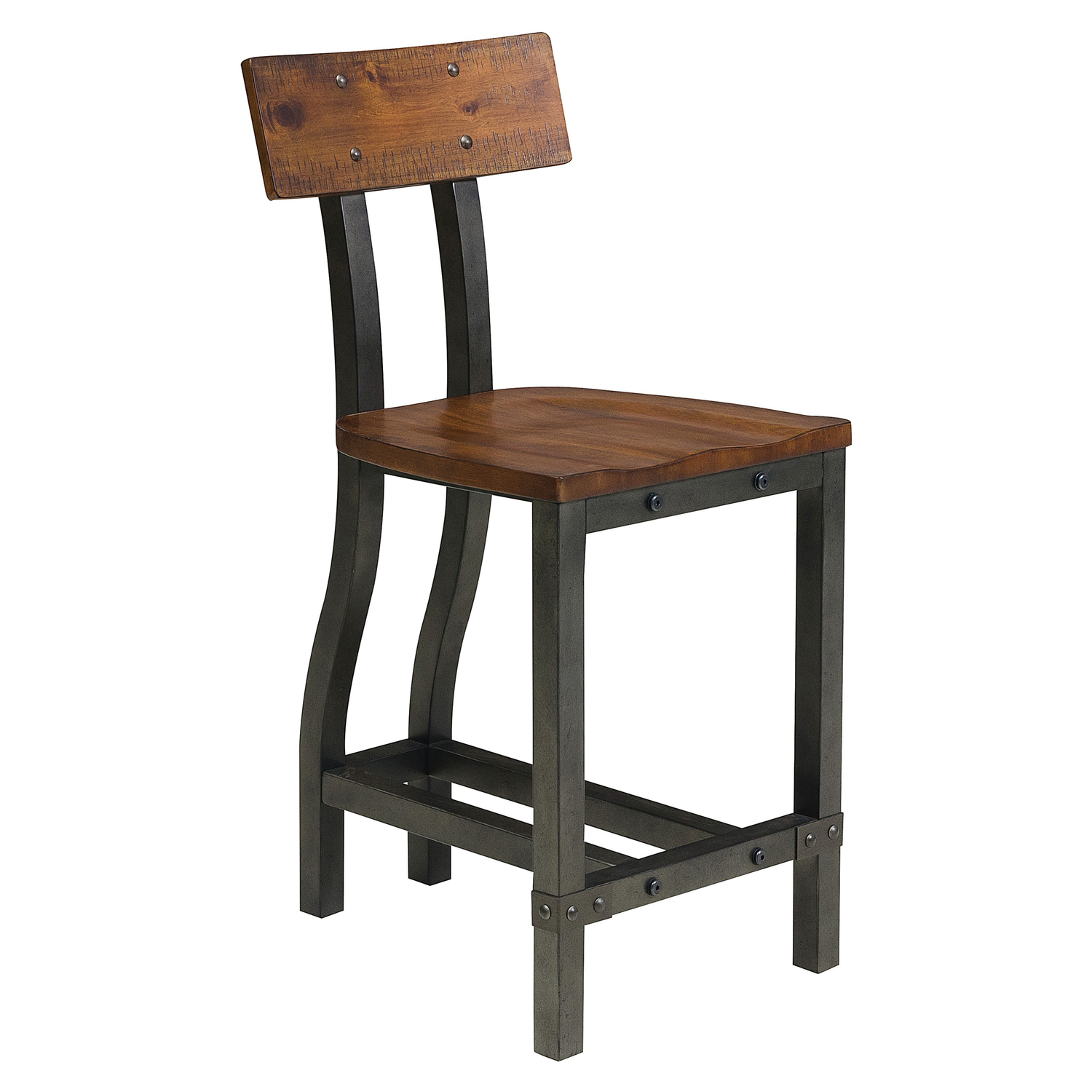 Wooden Counter Height Chair with Metal Block Legs and Curved Back ...