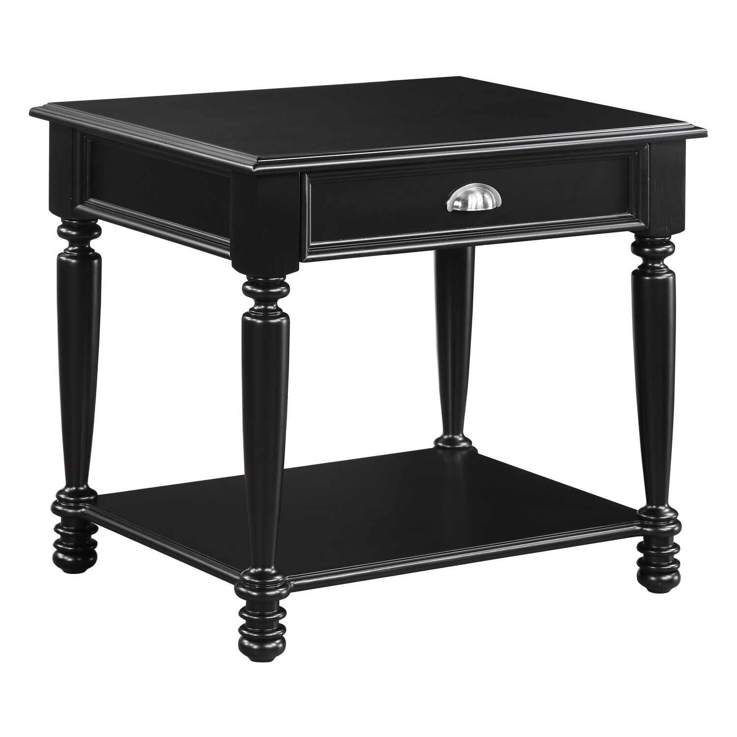 Benjara Wooden End Table with Open Bottom Shelf and Turned Legs, Black ...