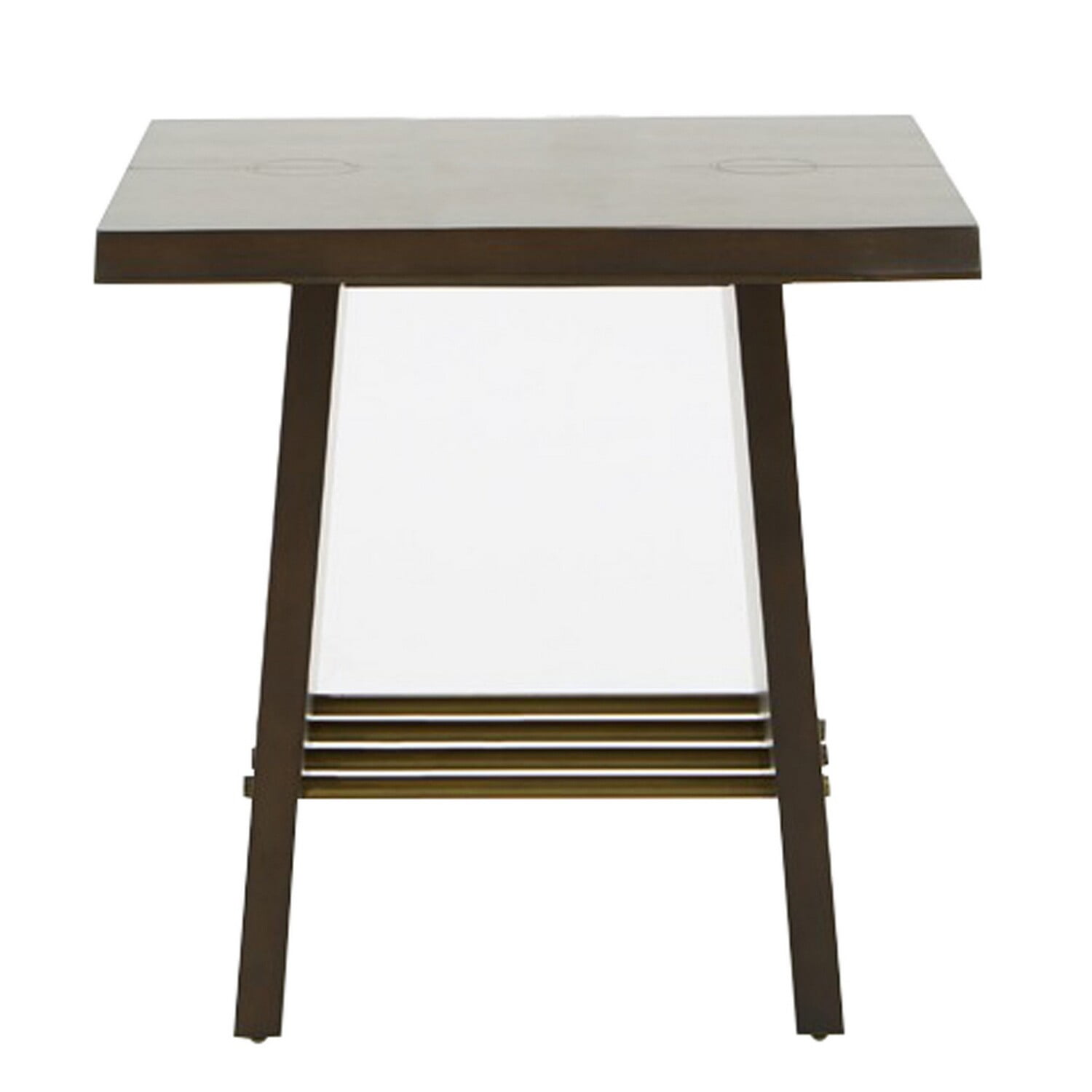 Benjara Wooden End Table with Panel Legs and Brass Inlay, Gold and ...