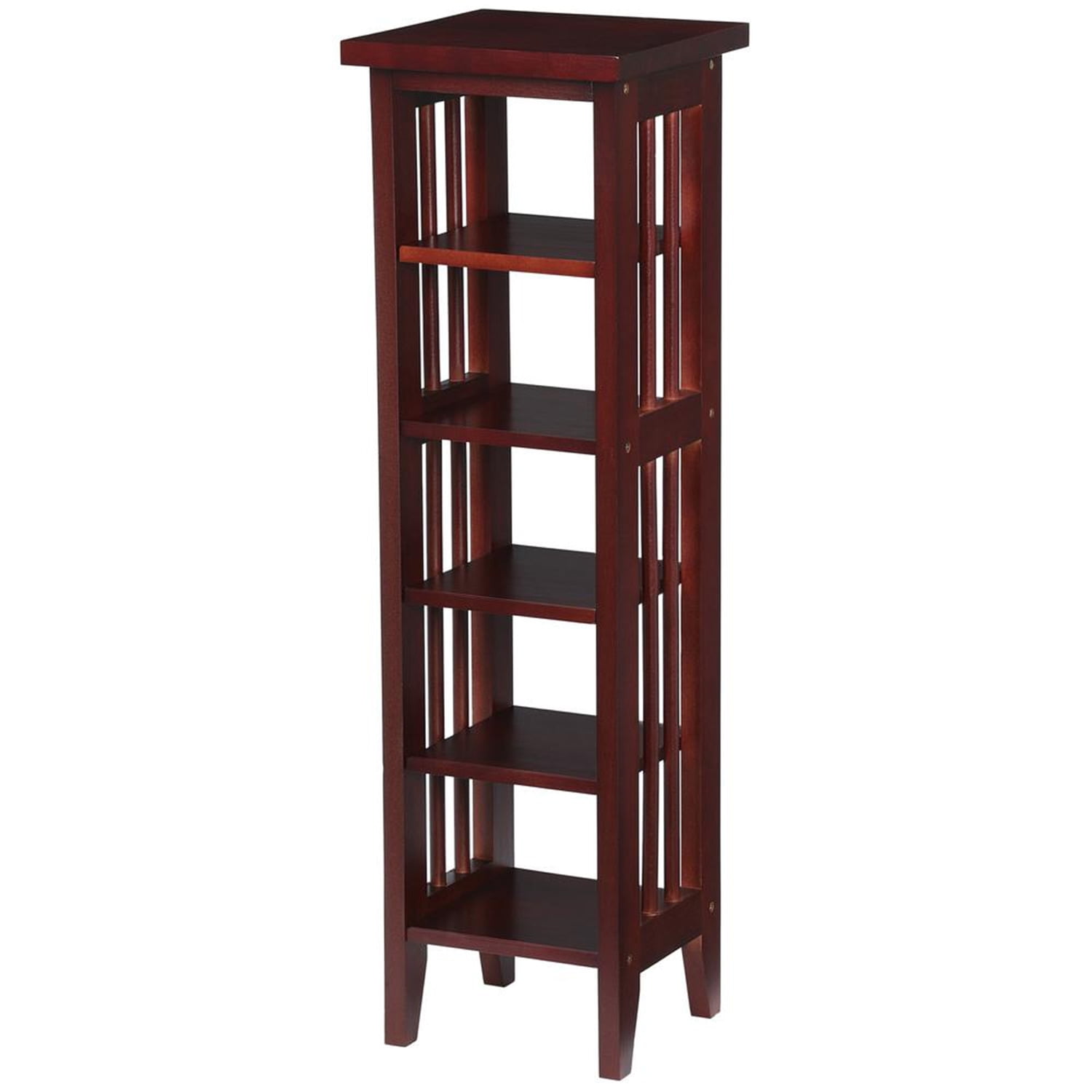 Benjara Wooden Media Storage Tower with 5 Open Shelves, Cherry Brown ...