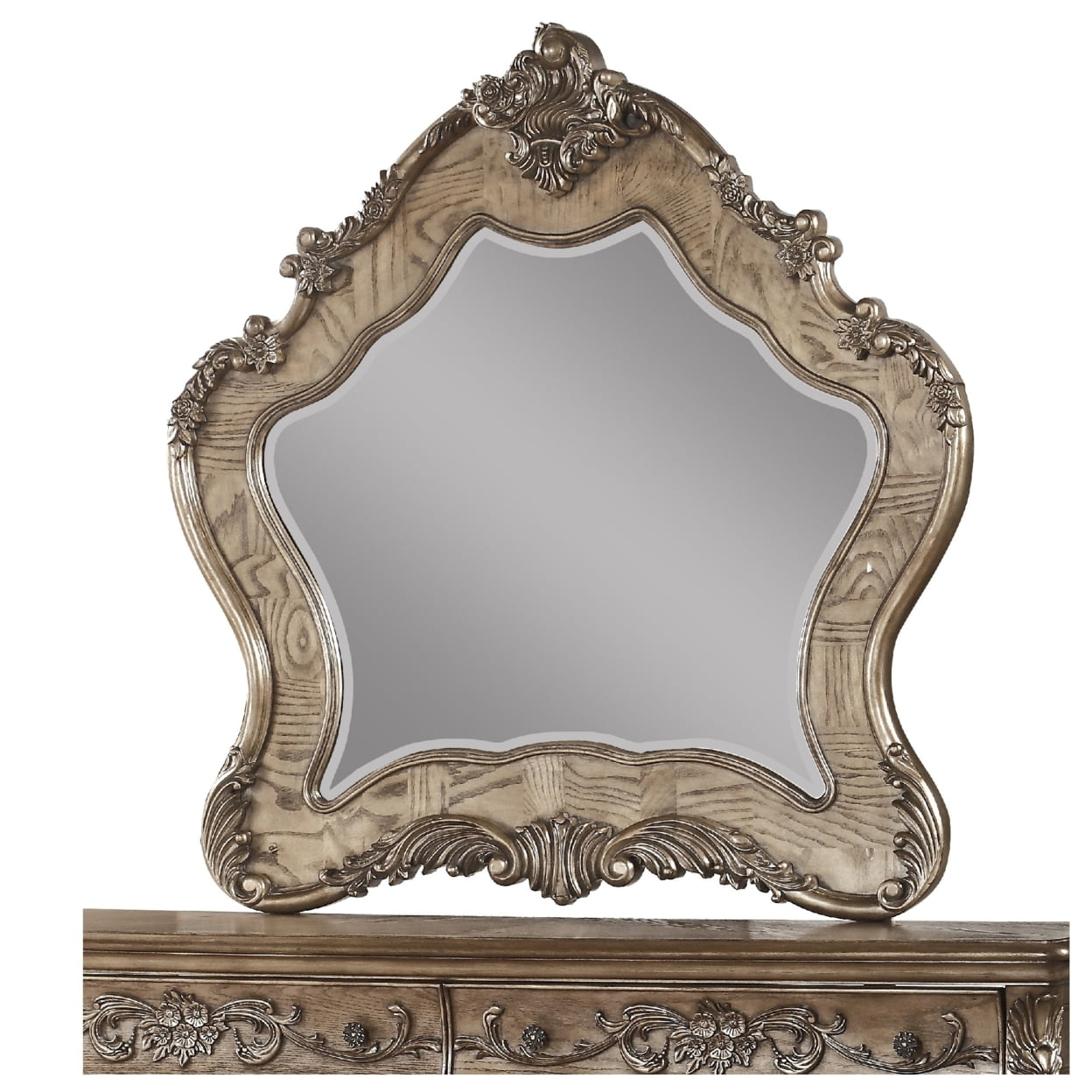 Benjara Wooden Mirror with Scrollwork Crown and Trim Details, Brown and ...
